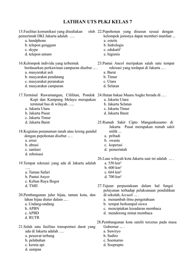 Latihan soal uts kelas 7 | PDF