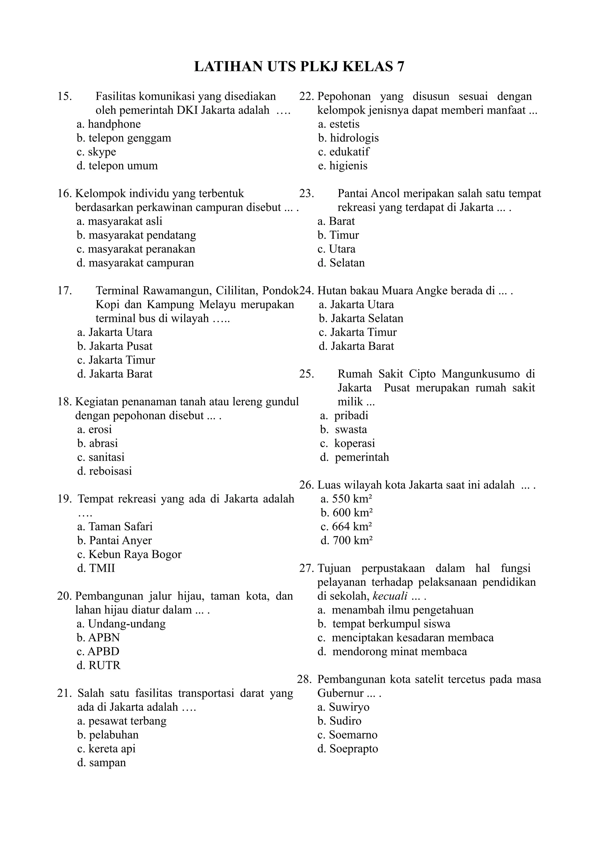 Latihan soal uts kelas 7 | PDF