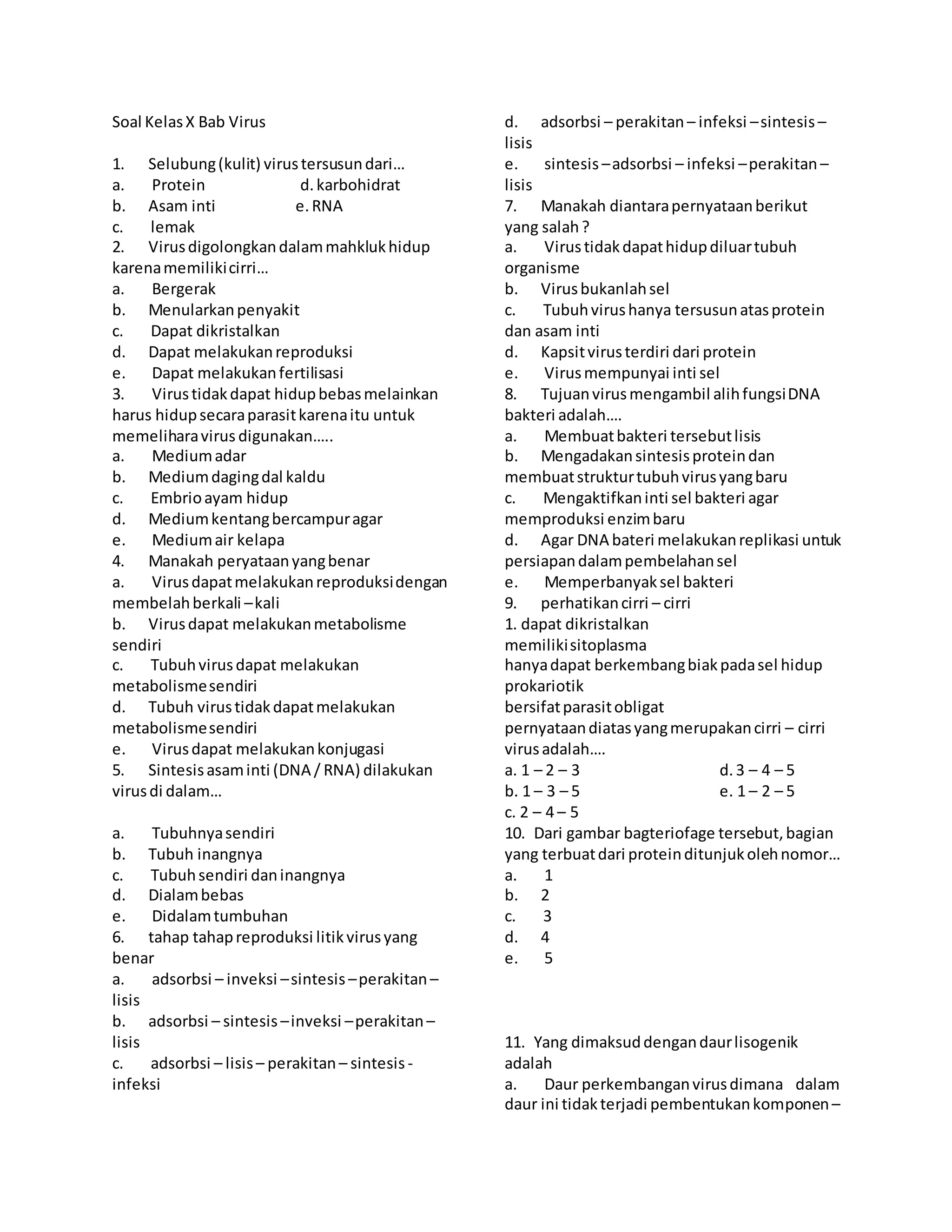 Latihan soal virus | DOCX
