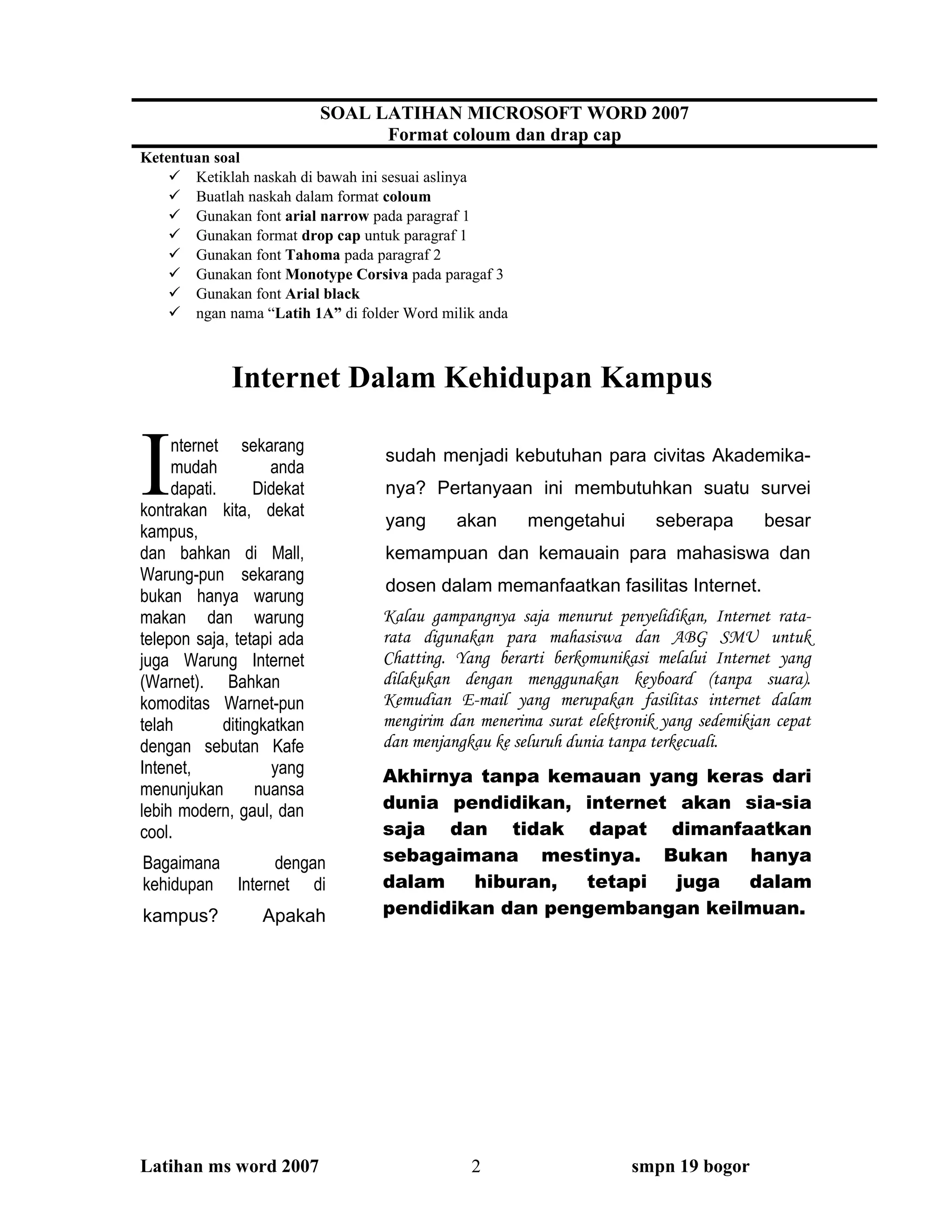 Latihan soal word 2007 | DOC