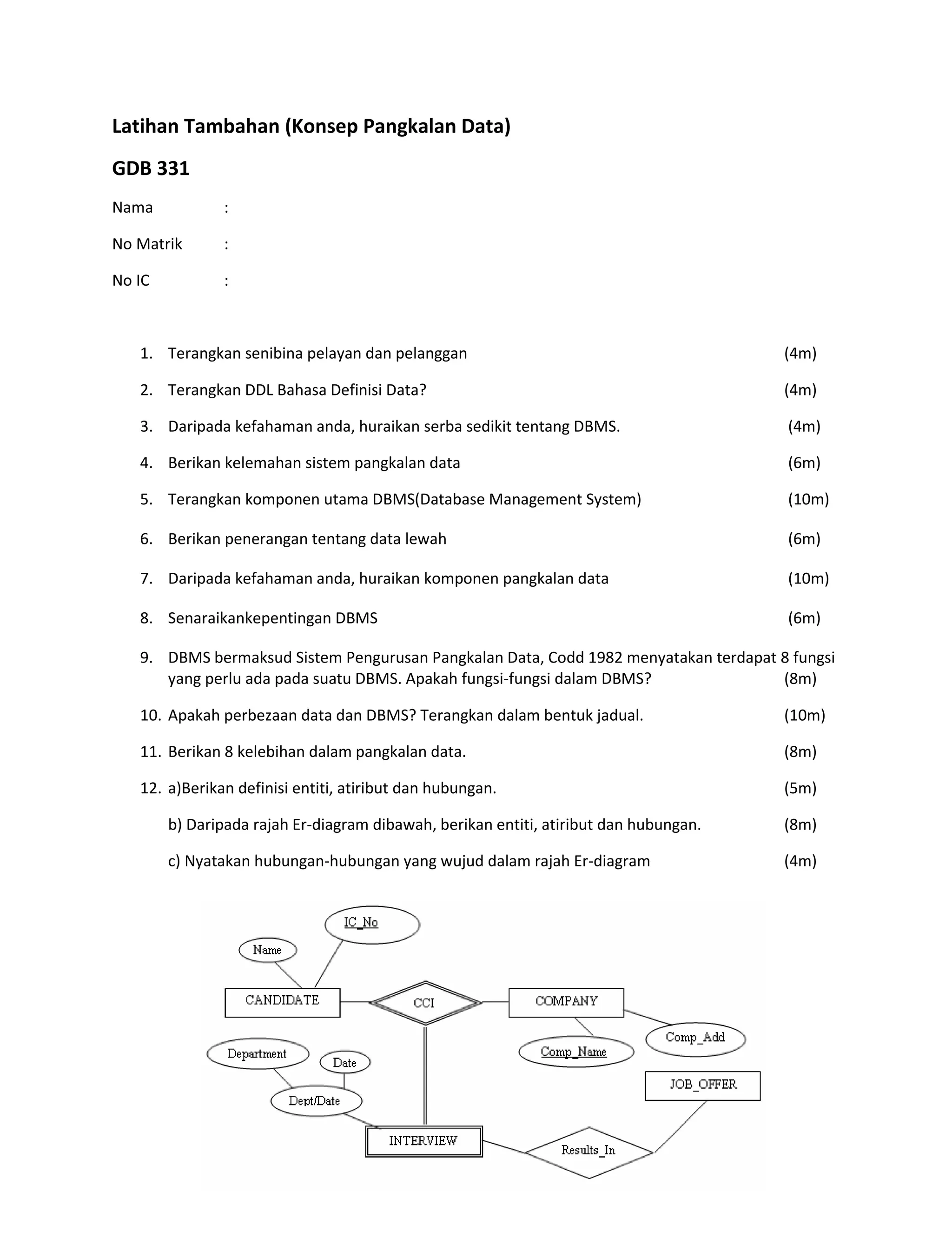 Latihan tambahan Pangkalan Data | DOCX