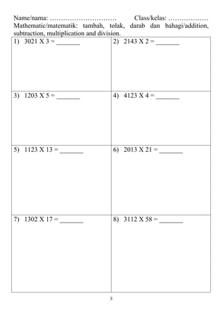 Latihan tambah, tolak, darab dan bahagi cuti rmo 2020 | PDF