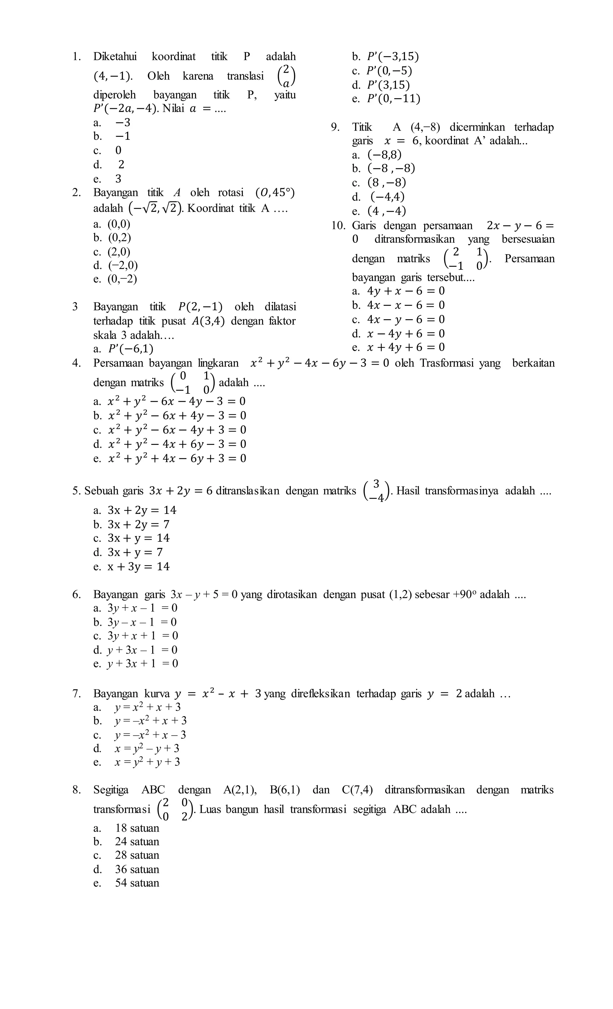 Latihan transformasi geometri | DOCX