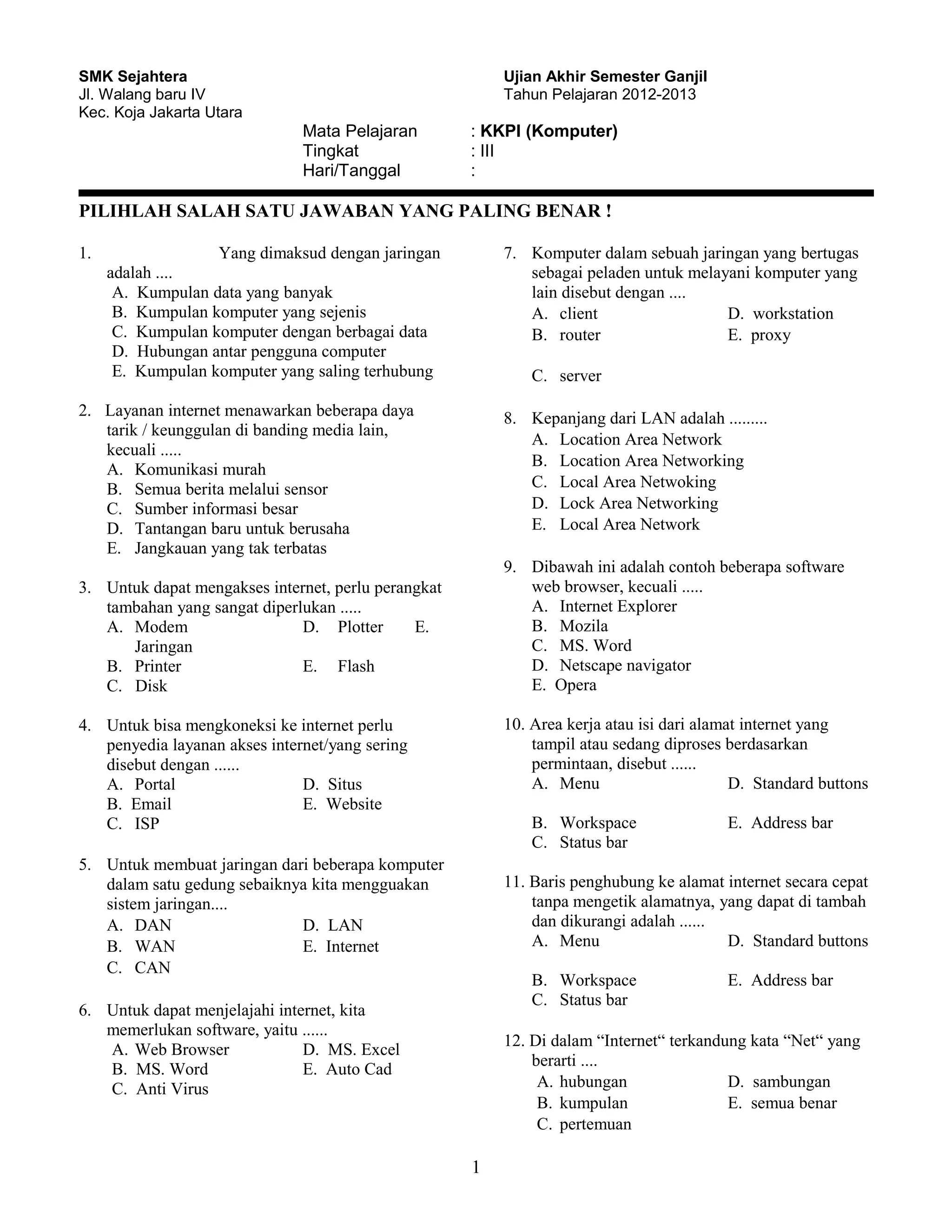 Latihan uas ganjil tingkat 3 | DOC
