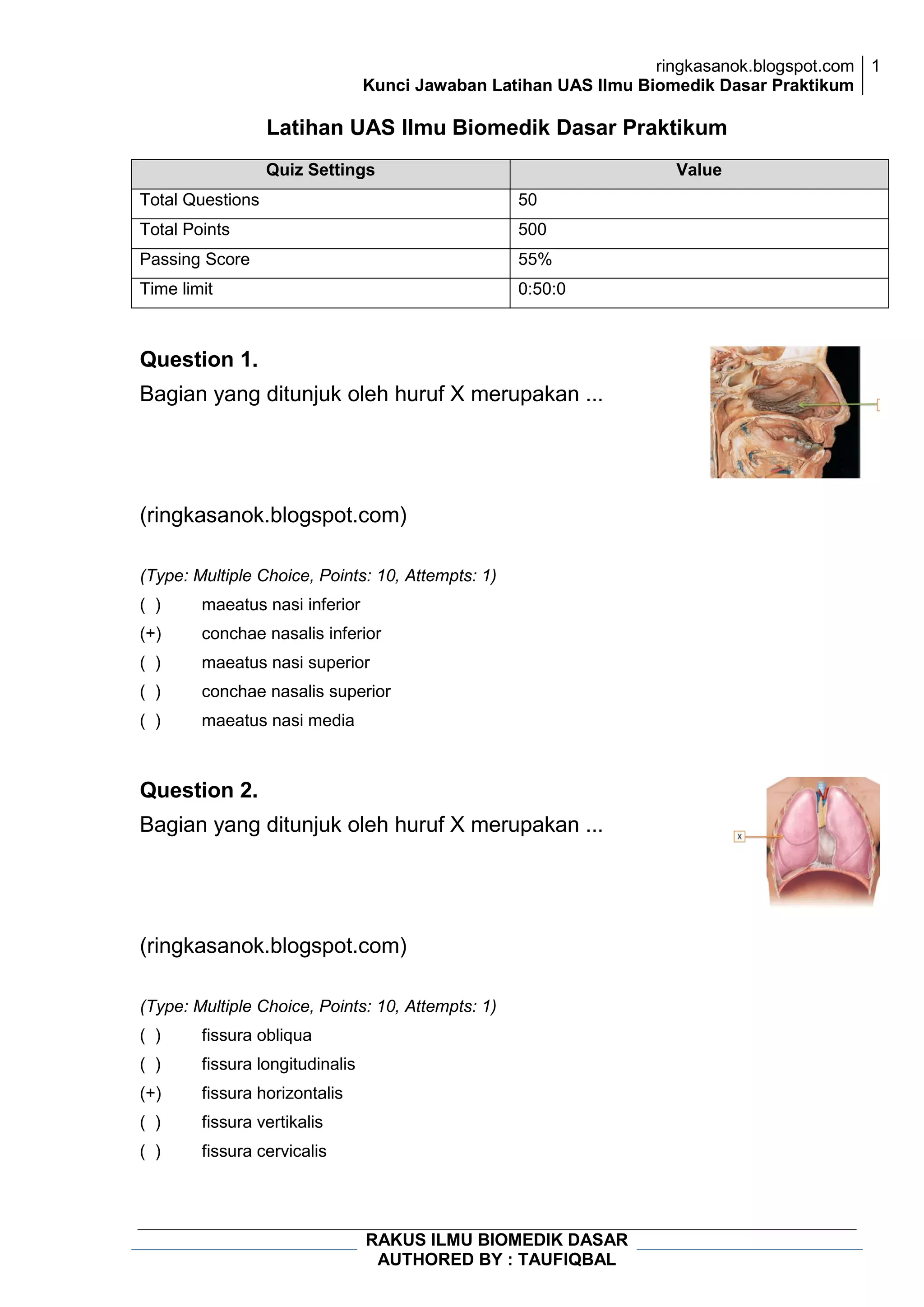 Kunci Jawaban Quiz Latihan UAS Ilmu Biomedik Dasar Praktikum | PDF