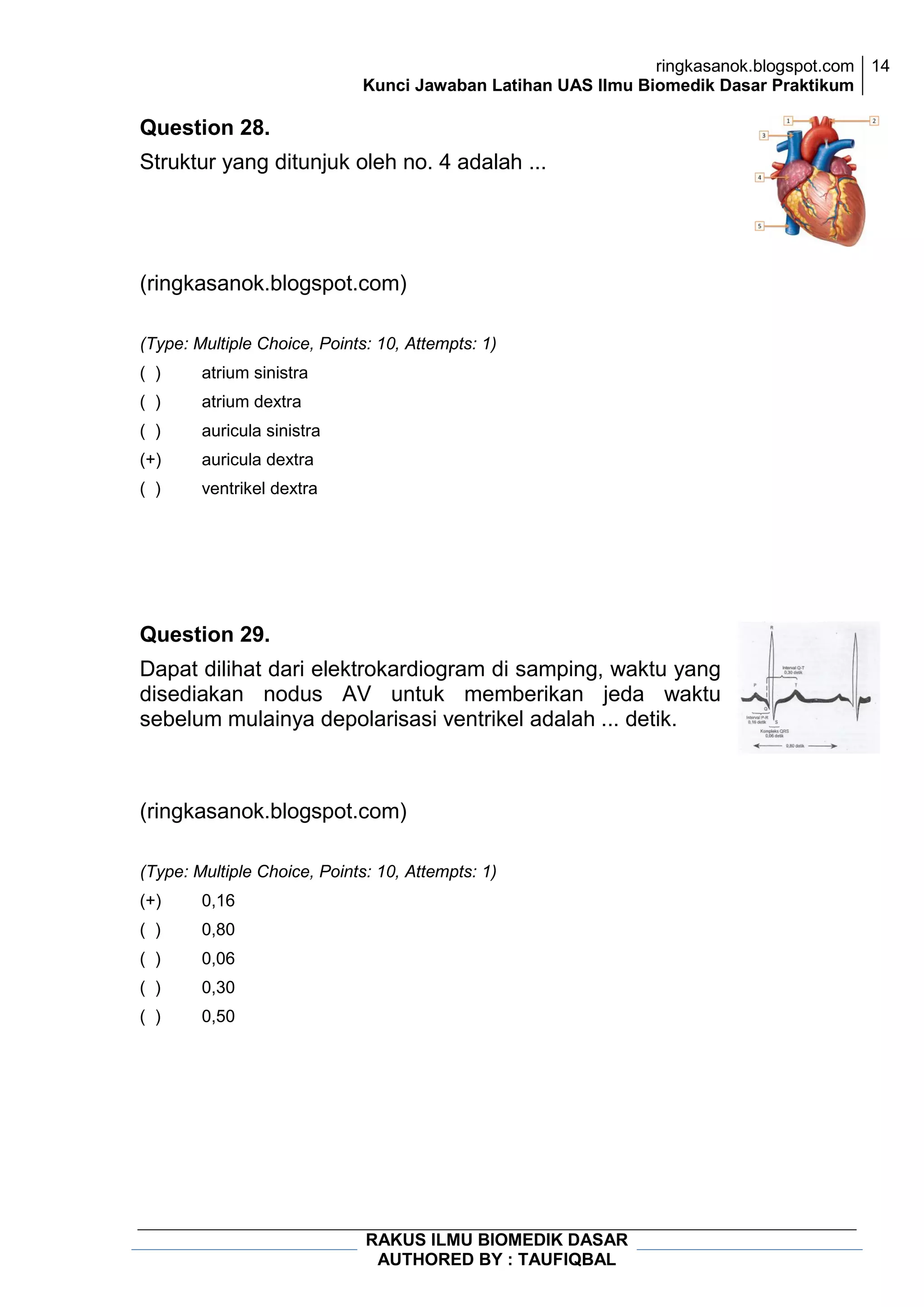 Kunci Jawaban Quiz Latihan UAS Ilmu Biomedik Dasar Praktikum | PDF
