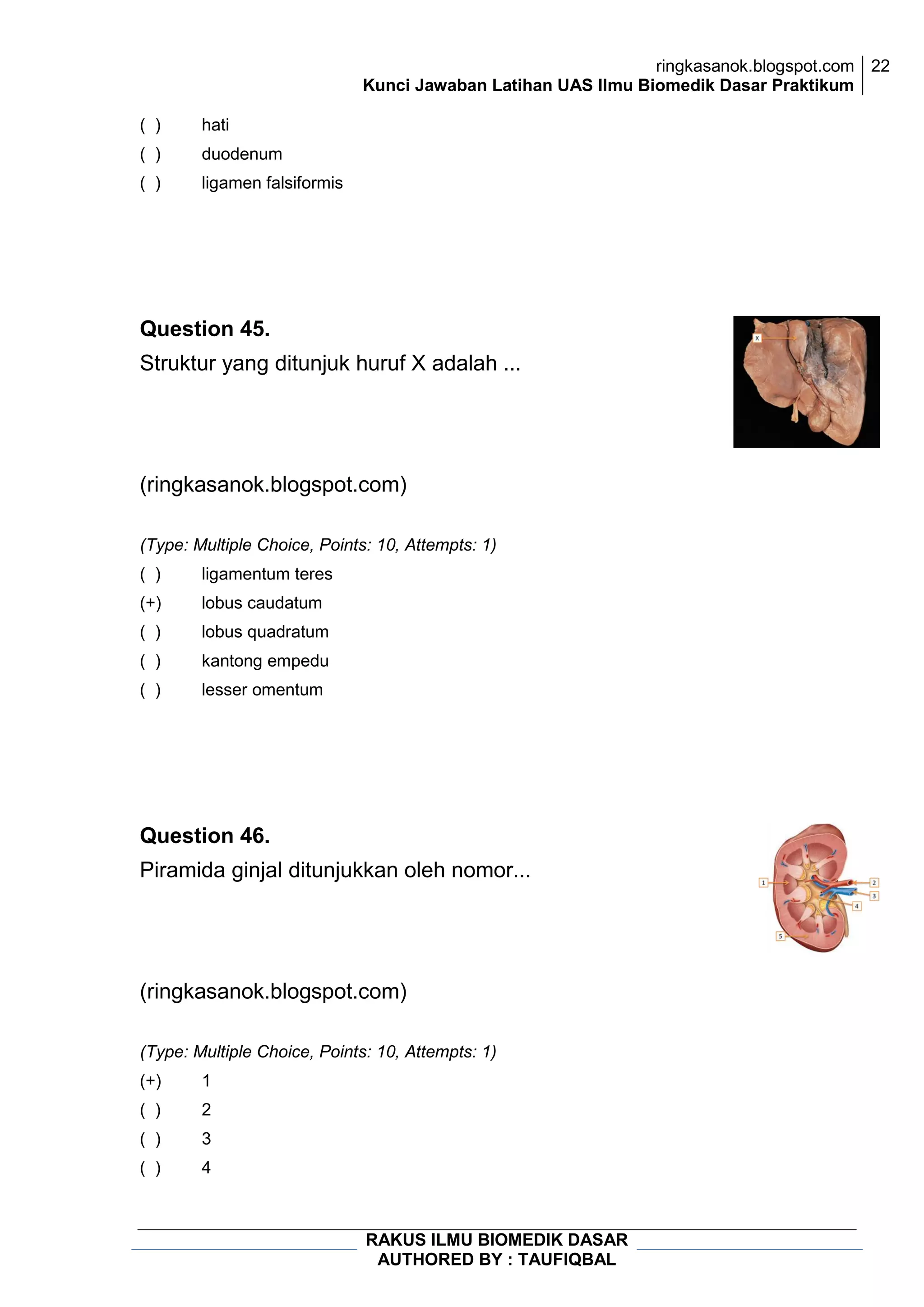 Kunci Jawaban Quiz Latihan UAS Ilmu Biomedik Dasar Praktikum | PDF