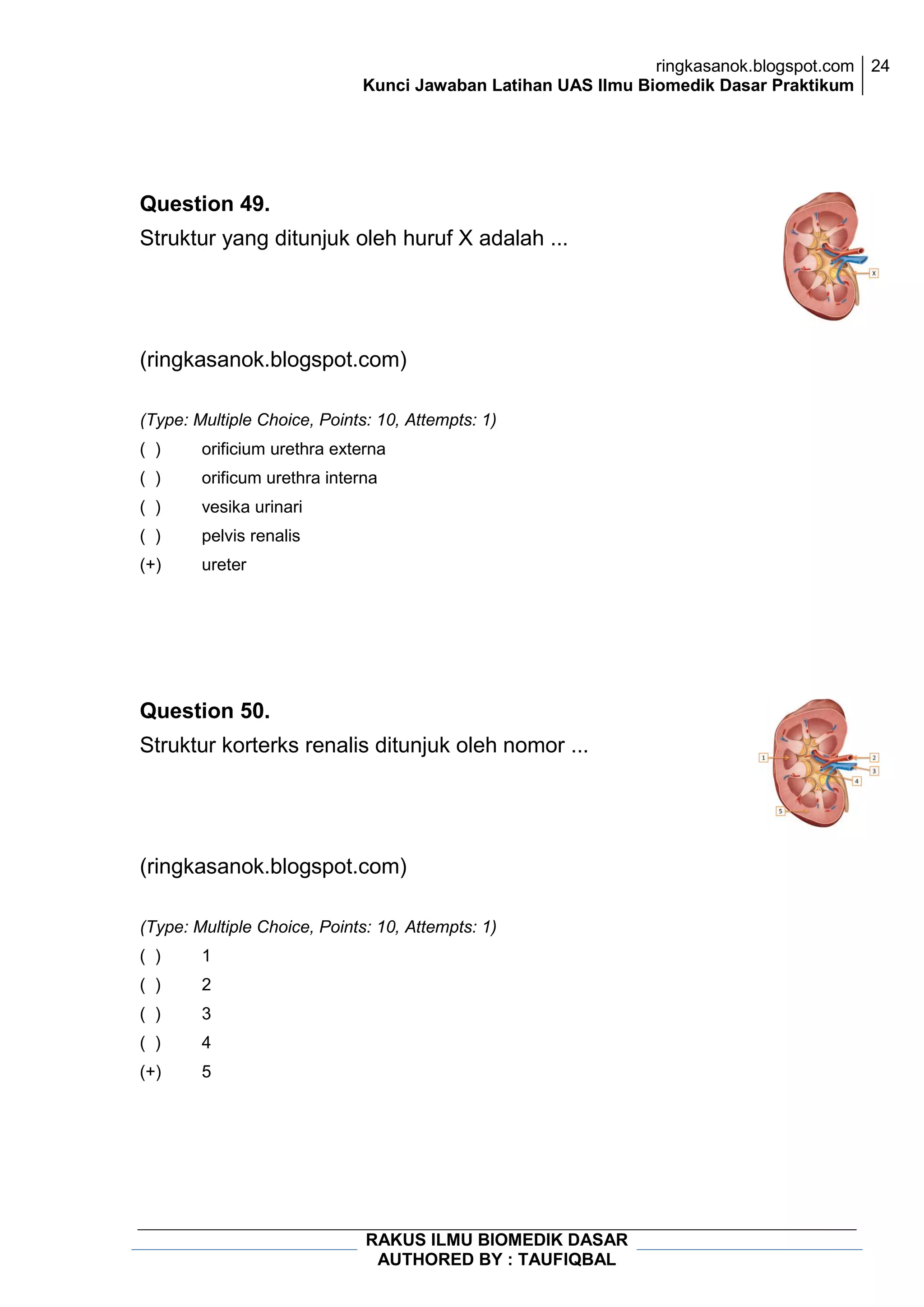 Kunci Jawaban Quiz Latihan UAS Ilmu Biomedik Dasar Praktikum | PDF