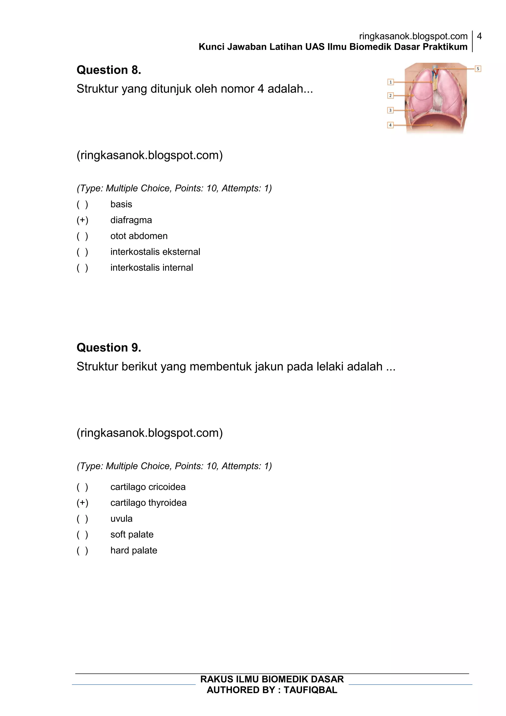 Kunci Jawaban Quiz Latihan UAS Ilmu Biomedik Dasar Praktikum | PDF
