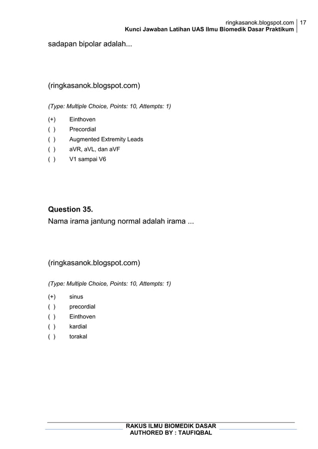 Kunci Jawaban Quiz Latihan UAS Ilmu Biomedik Dasar Praktikum | PDF