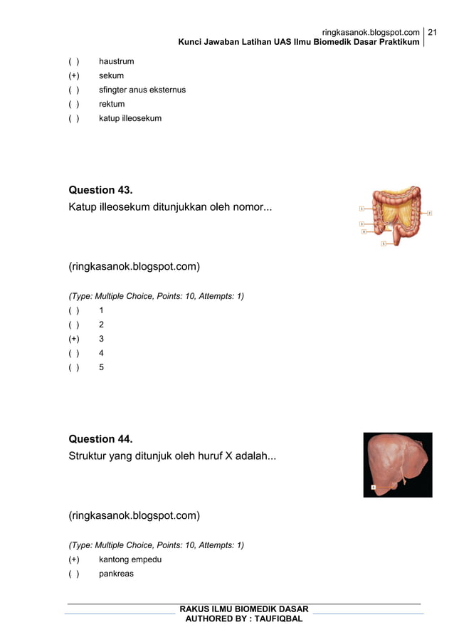 Kunci Jawaban Quiz Latihan UAS Ilmu Biomedik Dasar Praktikum | PDF