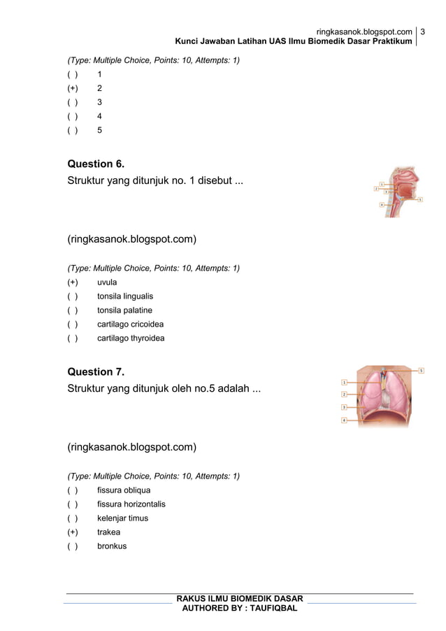Kunci Jawaban Quiz Latihan UAS Ilmu Biomedik Dasar Praktikum | PDF