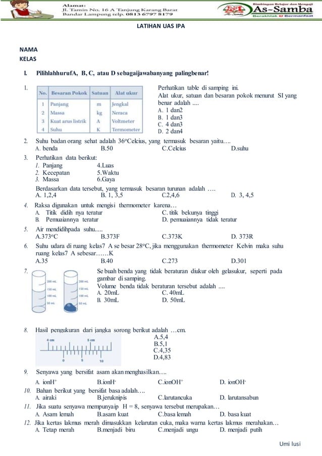 Latihan uas ipa fix | DOCX