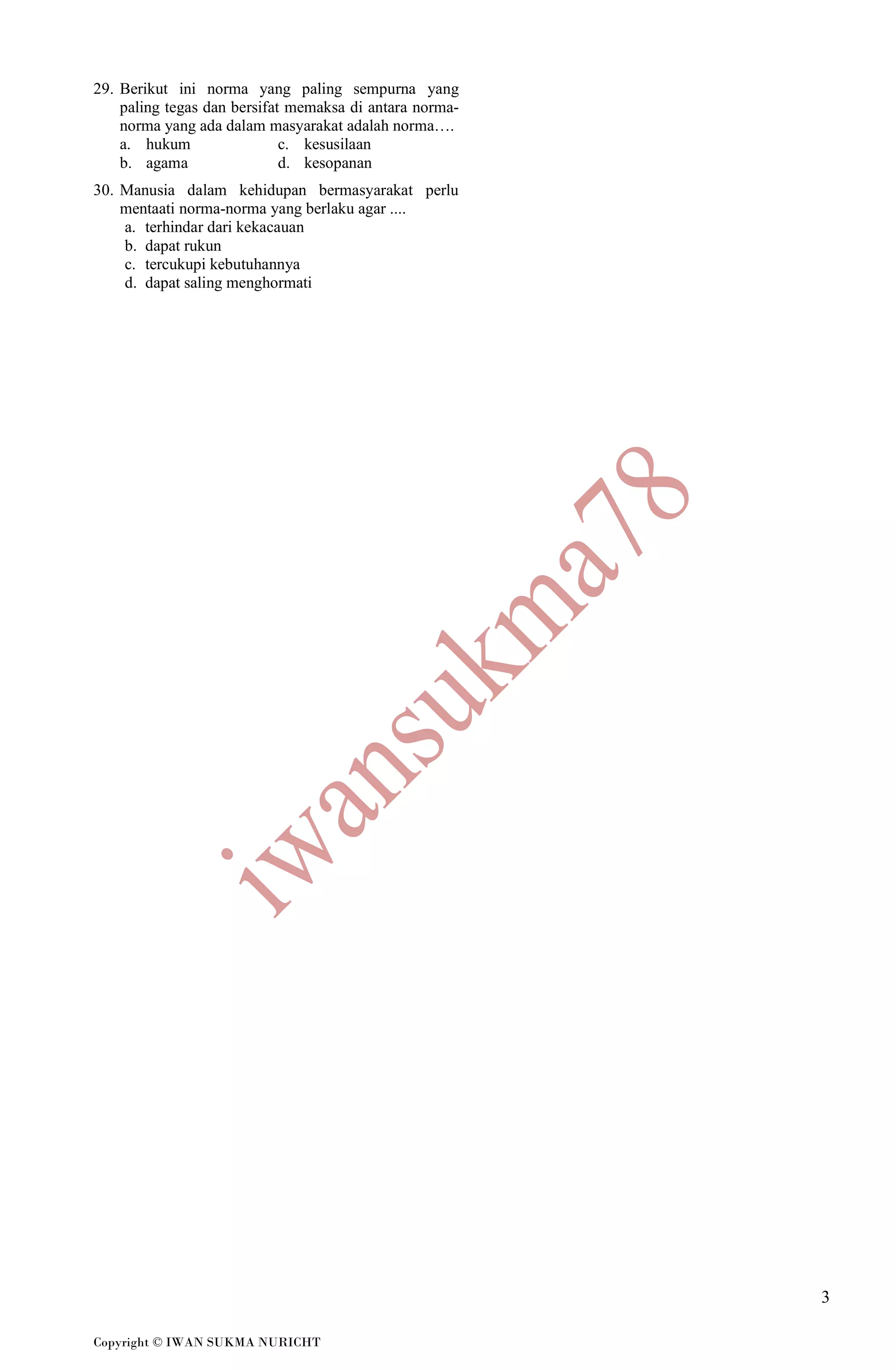 Latihan UAS PPKN SMP Kurikulum 2013 kelas 7 Tahun 2014 | PDF