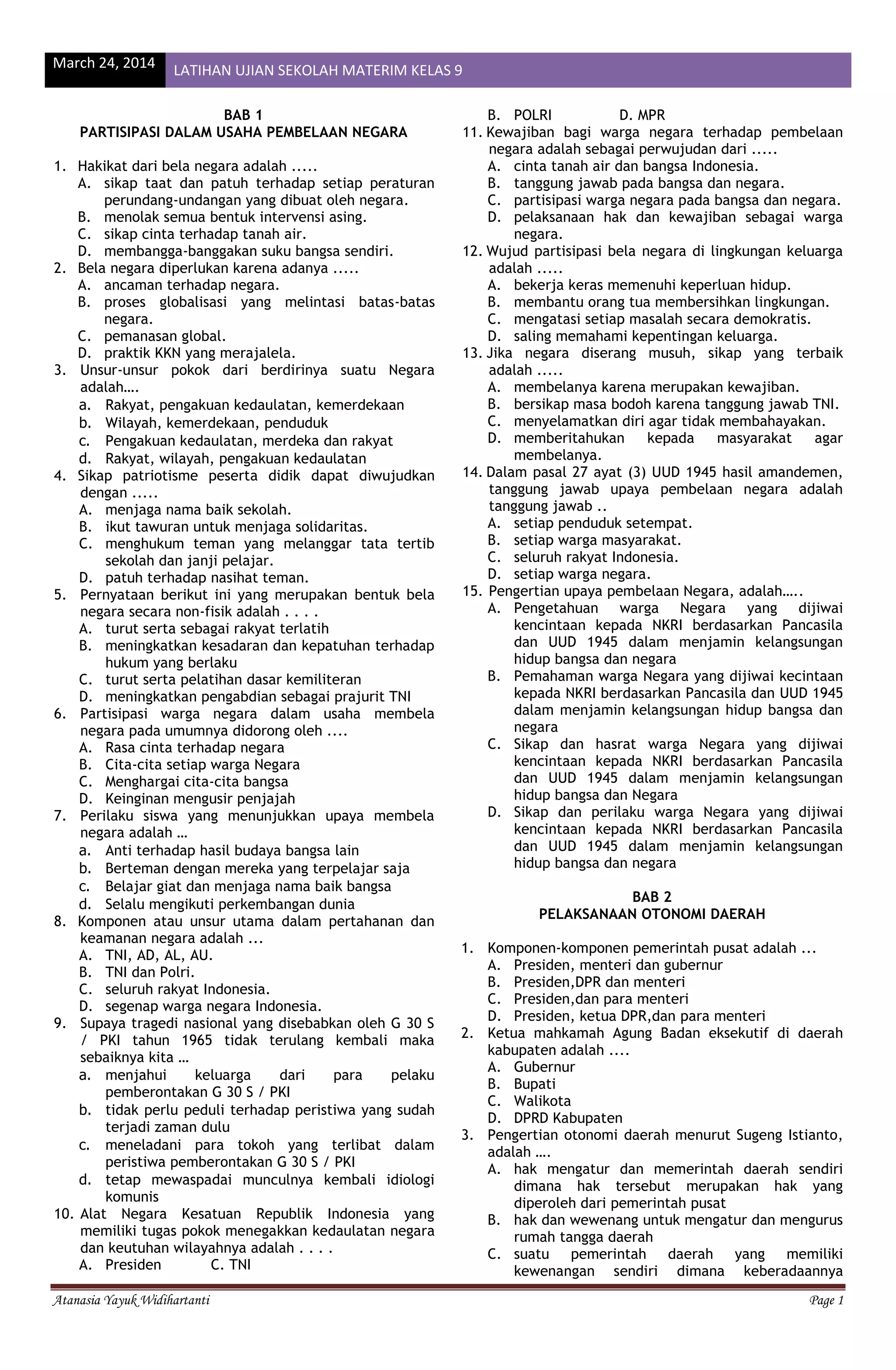 Latihan ujian sekolah part 6 | PDF