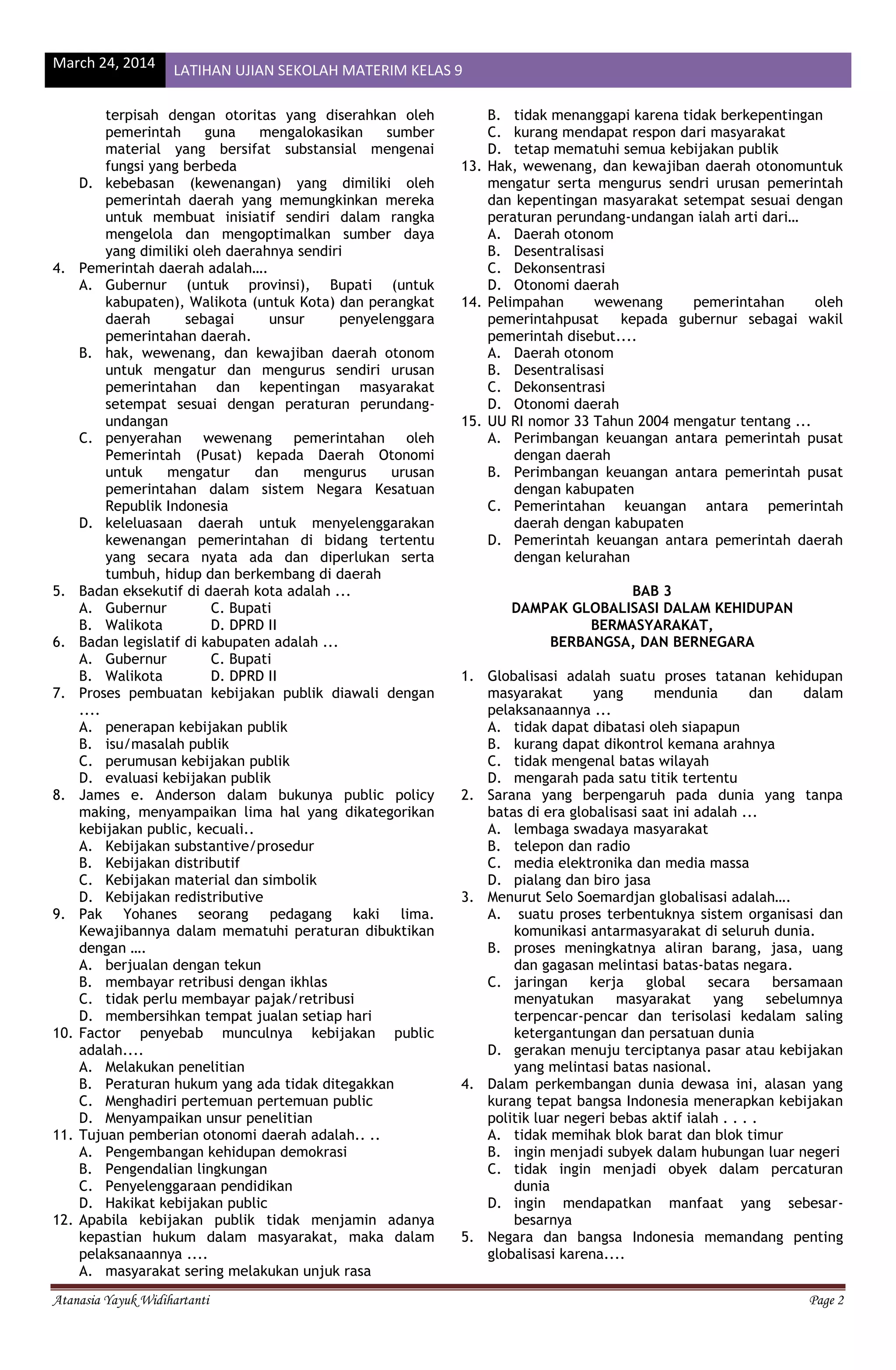 Latihan ujian sekolah part 6 | PDF