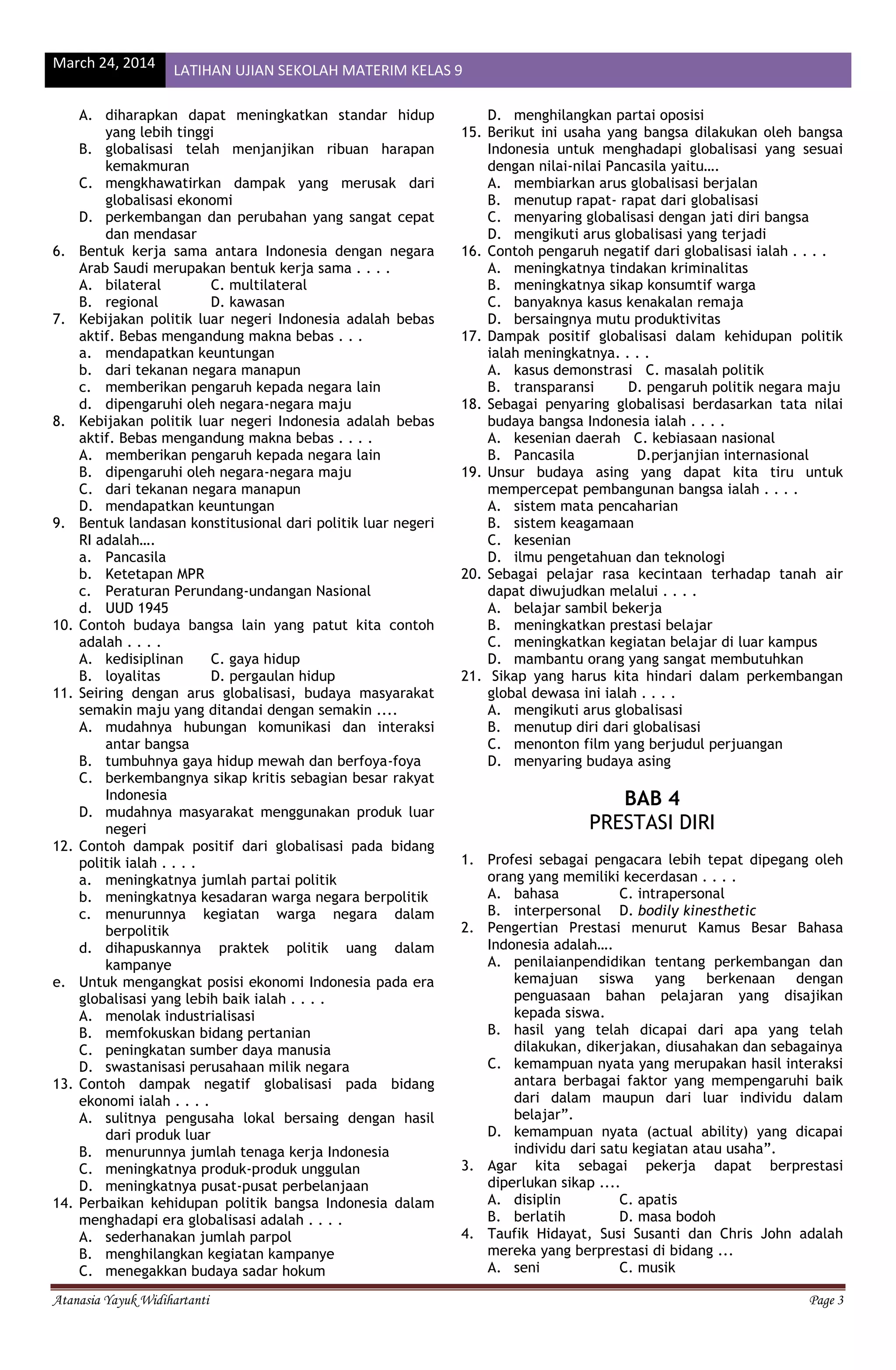 Latihan ujian sekolah part 6 | PDF