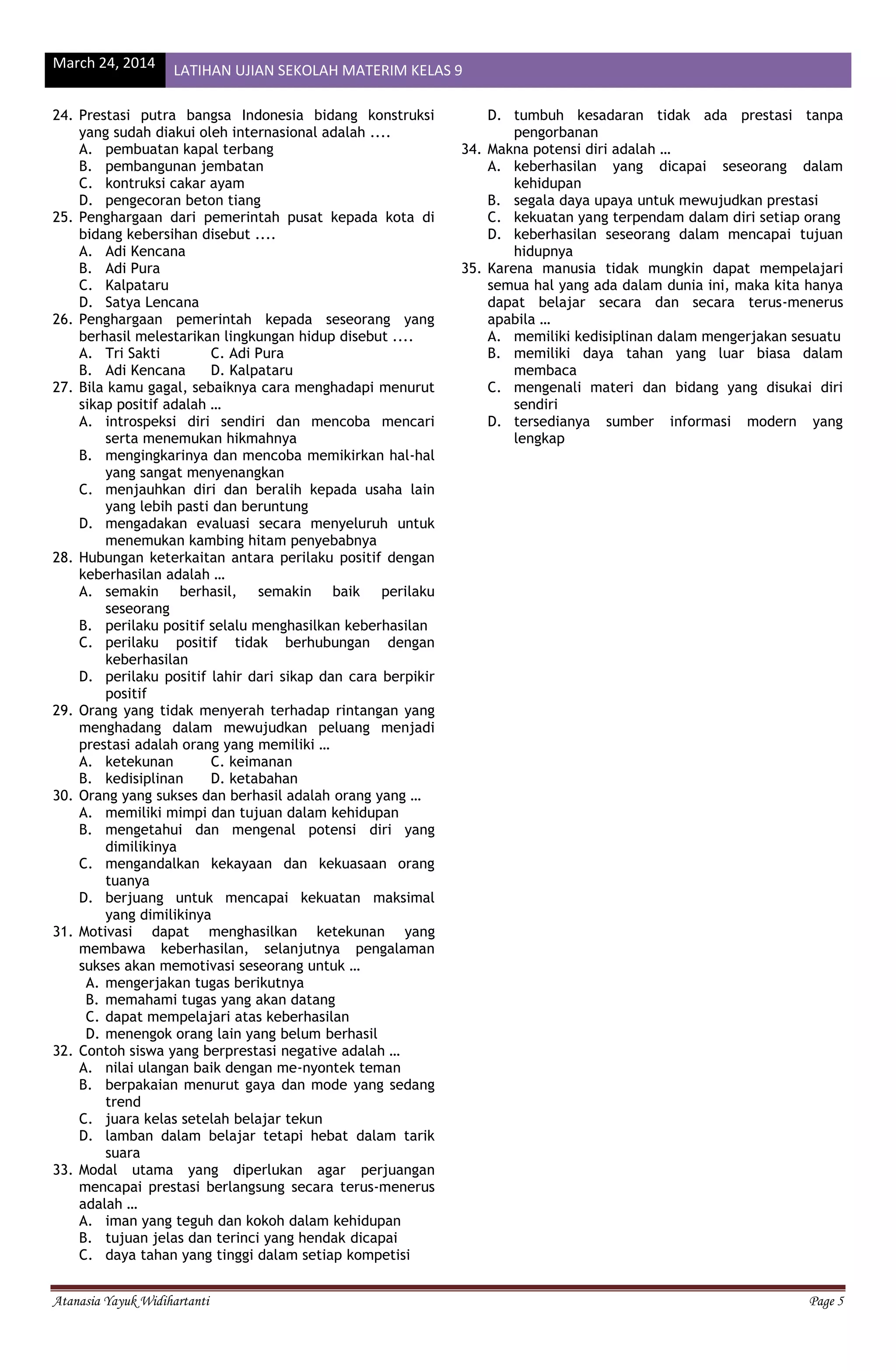 Latihan ujian sekolah part 6 | PDF