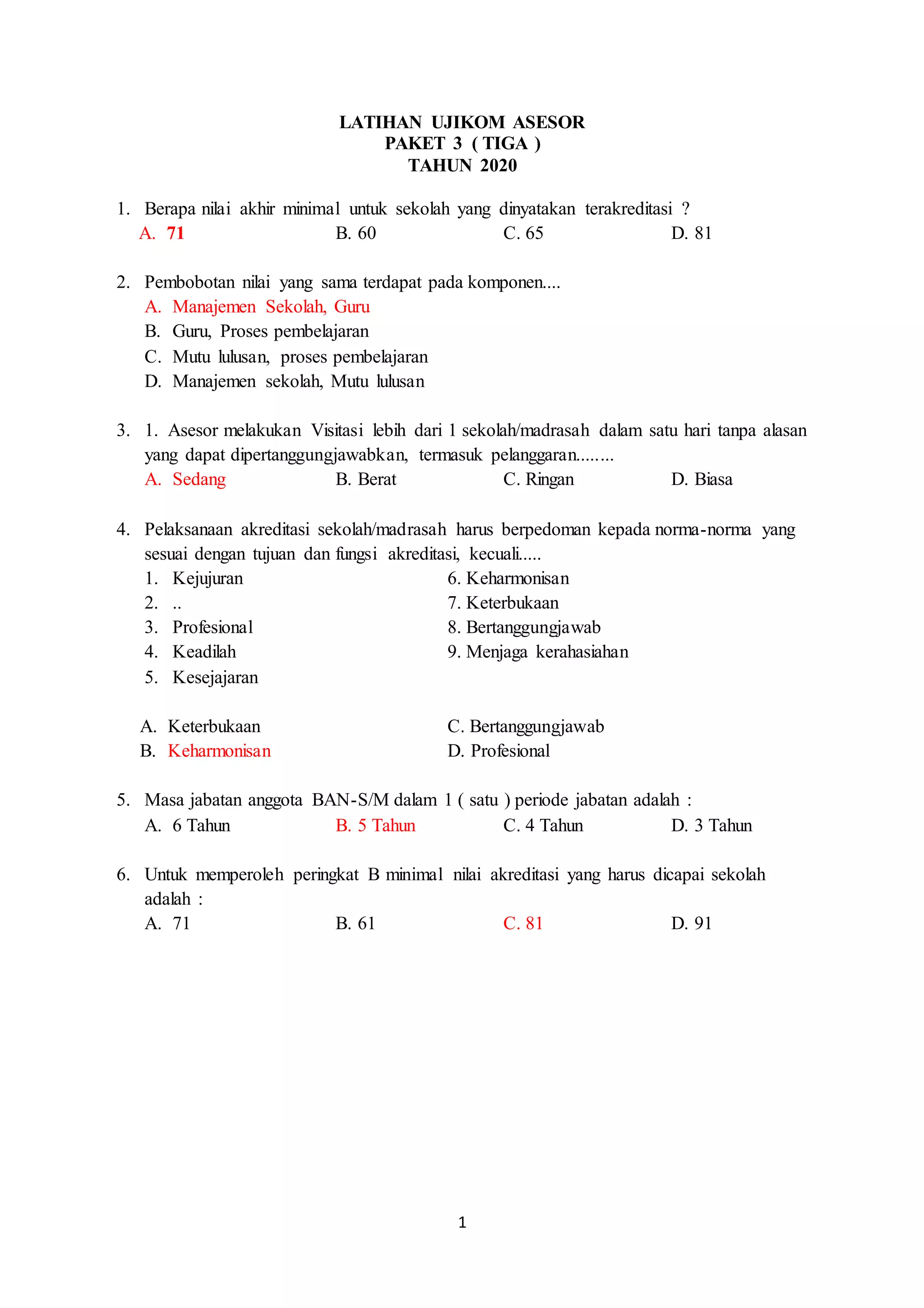 Latihan ujikom asesor paket 3 | PDF