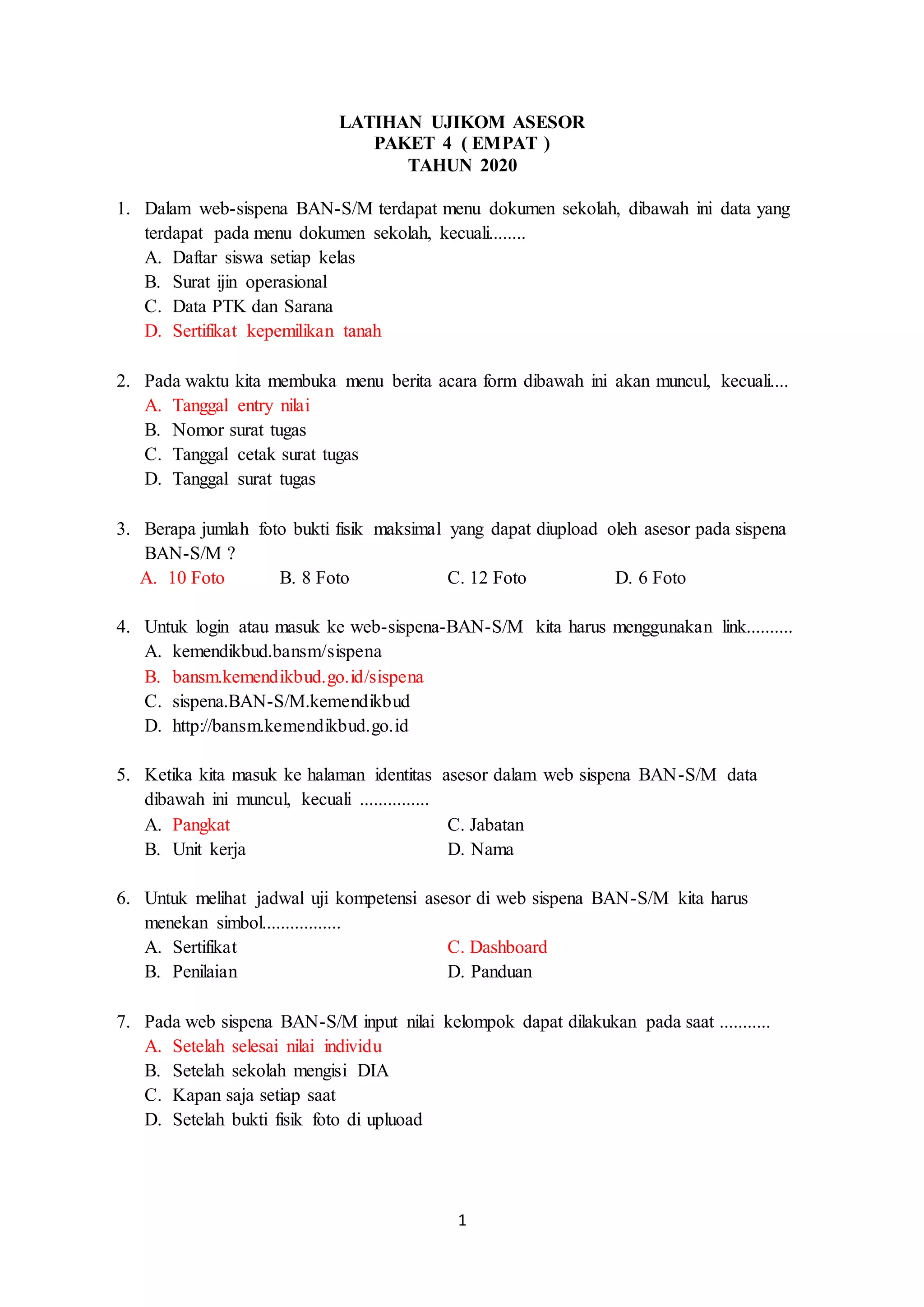 Latihan ujikom asesor paket 4 | DOCX