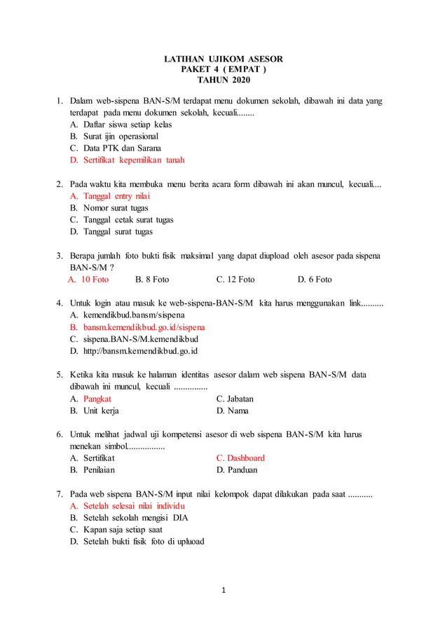 Latihan ujikom asesor paket 4 | DOCX