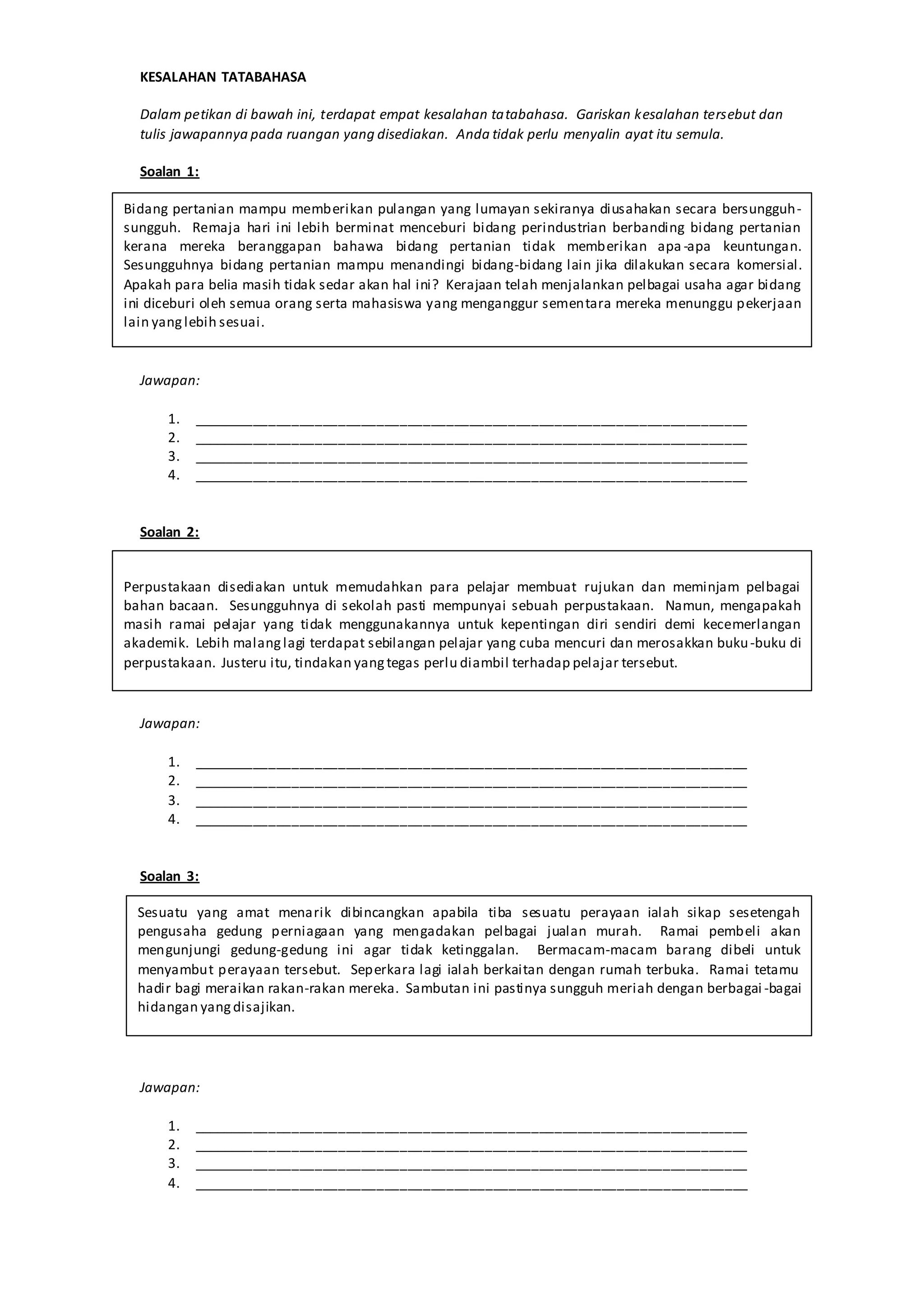 Latihan ulangkaji bm pt3 2015 | DOCX