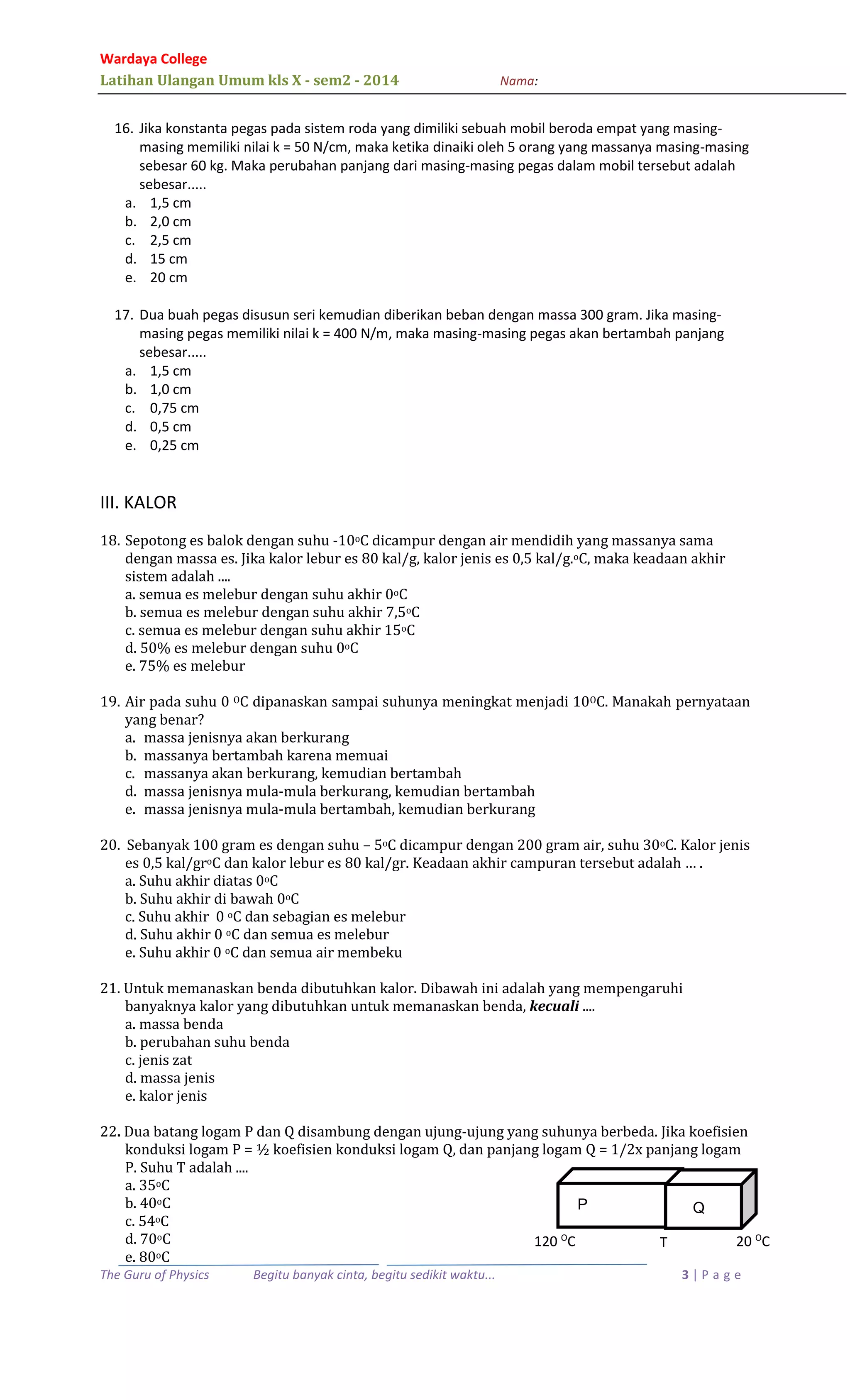 Latihan ulum kls x sem 2 smak1 2014 by the guru of physics | PDF