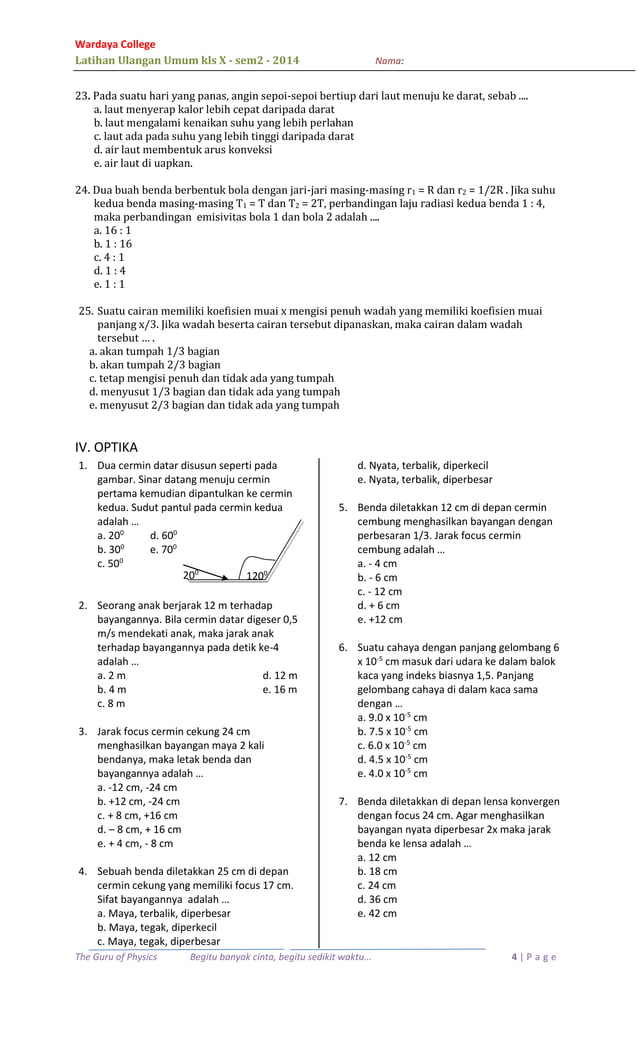 Latihan ulum kls x sem 2 smak1 2014 by the guru of physics | PDF