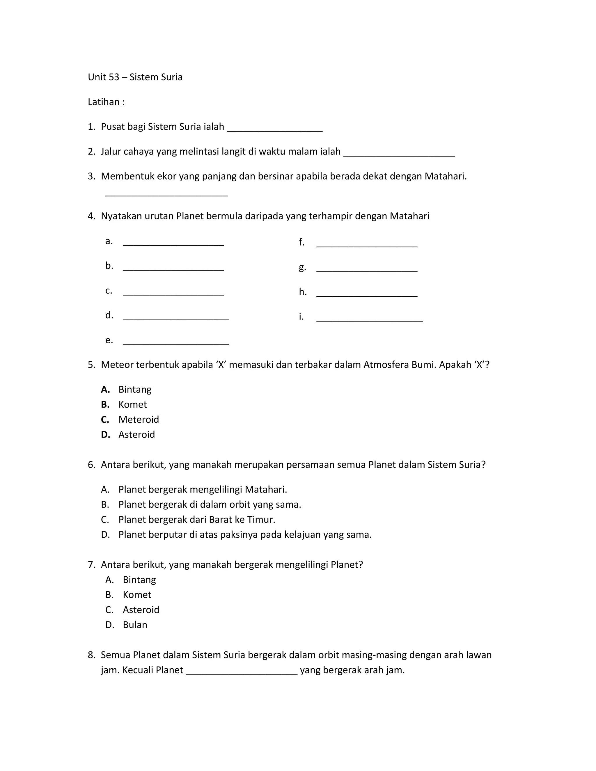 Latihan unit 53 - Sistem Suria | DOC