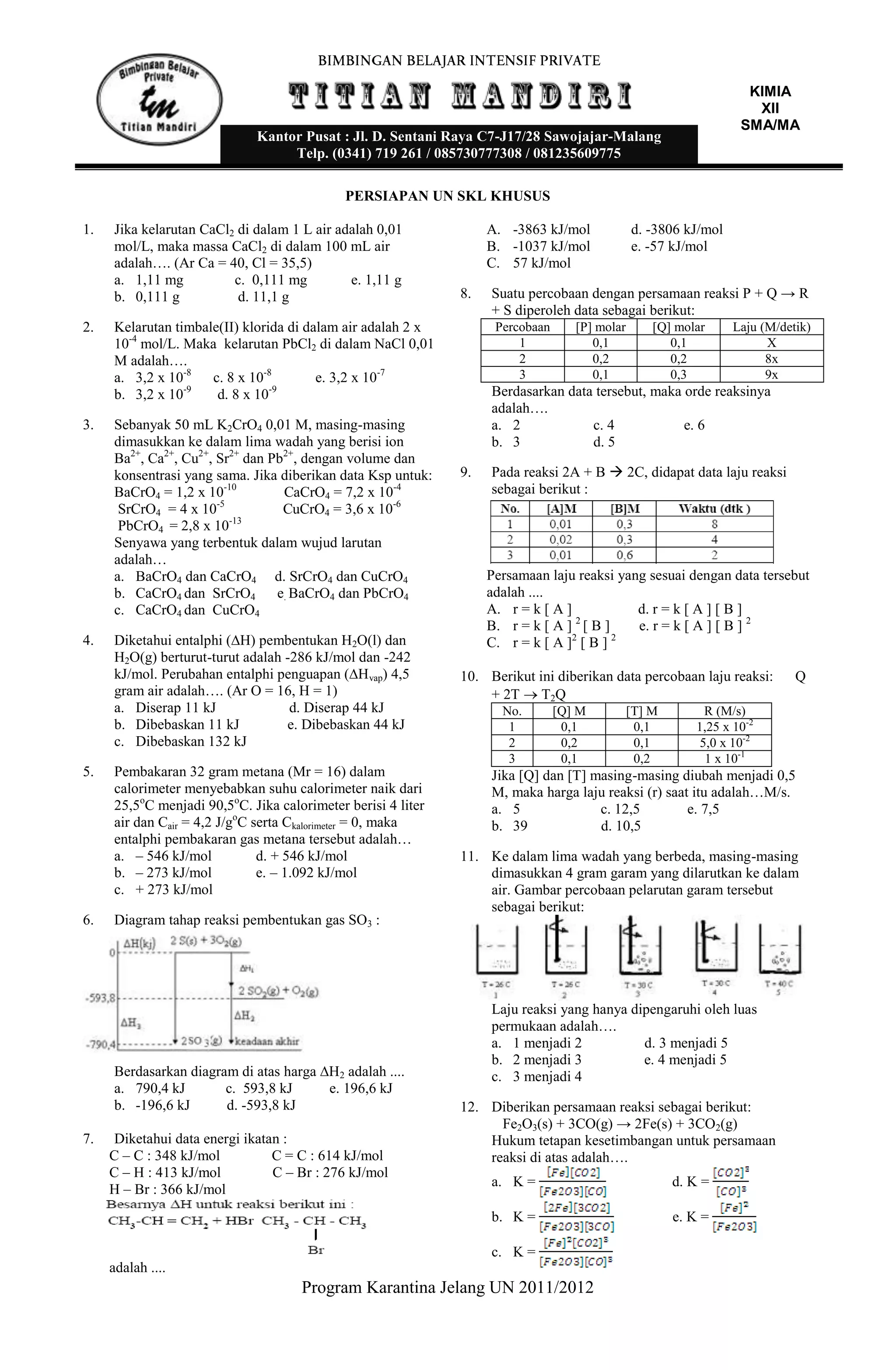 Latihan un kimia skl khusus | DOC