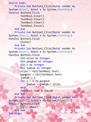 Latihan visual basic 2010/Looping/Perulangan | PPTX