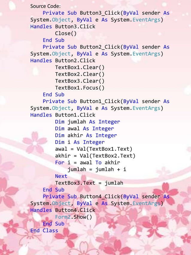Latihan visual basic 2010/Looping/Perulangan | PPTX