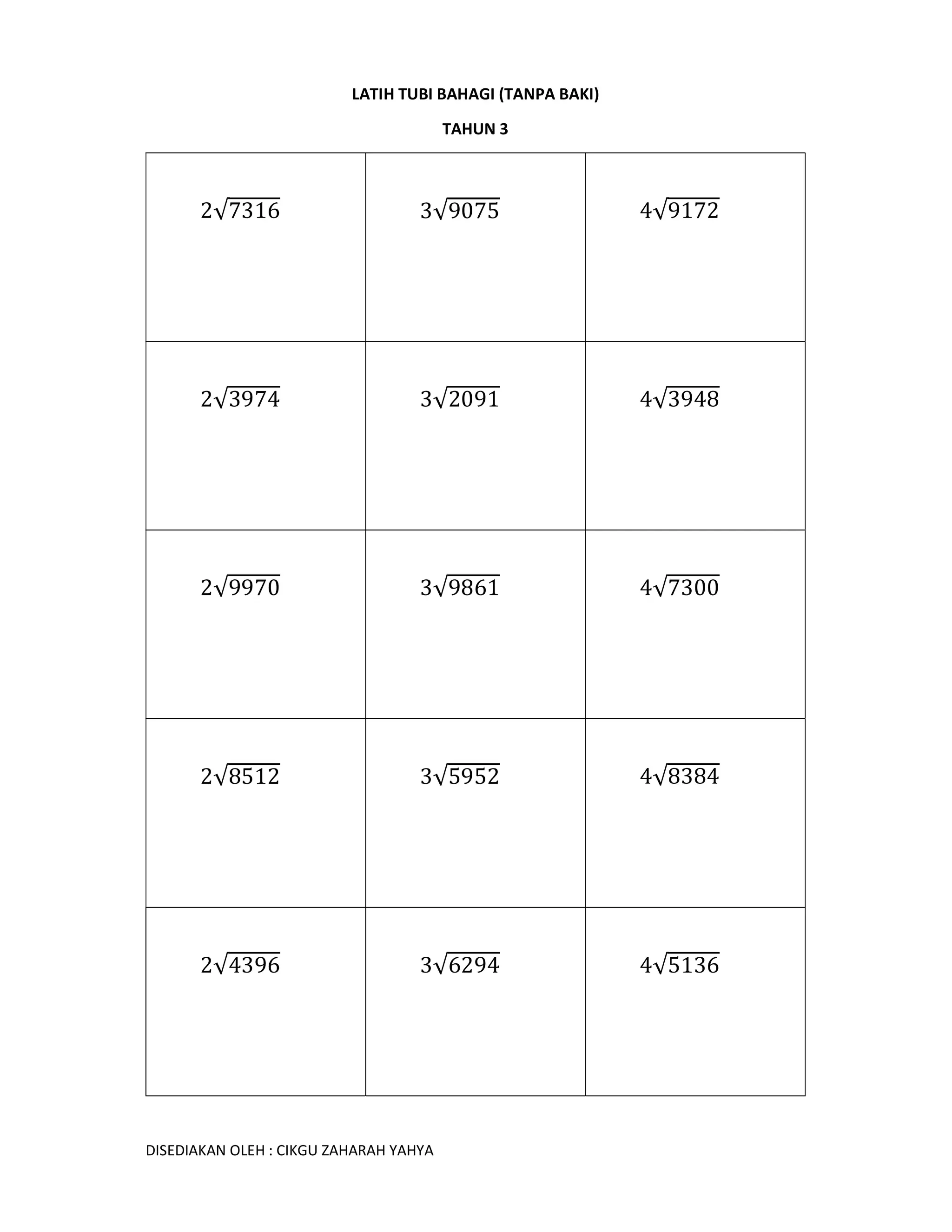 Matematik tahun 3 latih tubi bahagi tanpa baki set 1 | PDF