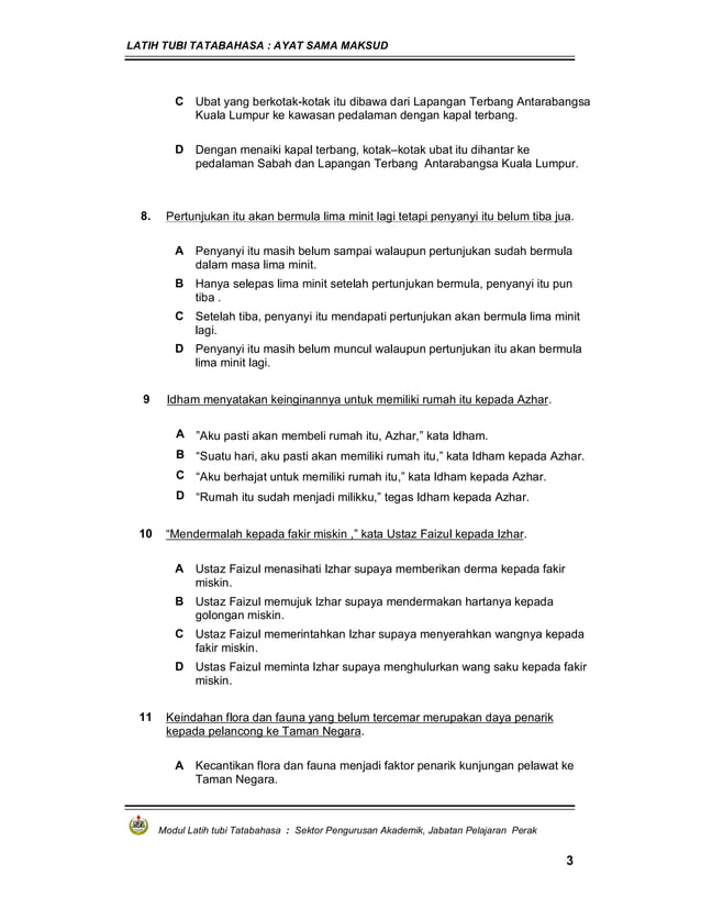 Latih tubi tatabahasa ayat sama-maksud-berserta-jawapan | PDF