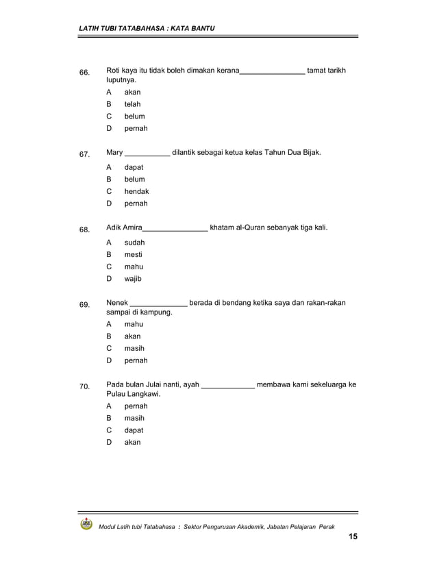 Latih tubi tatabahasa kata bantu-berserta-jawapan | PDF