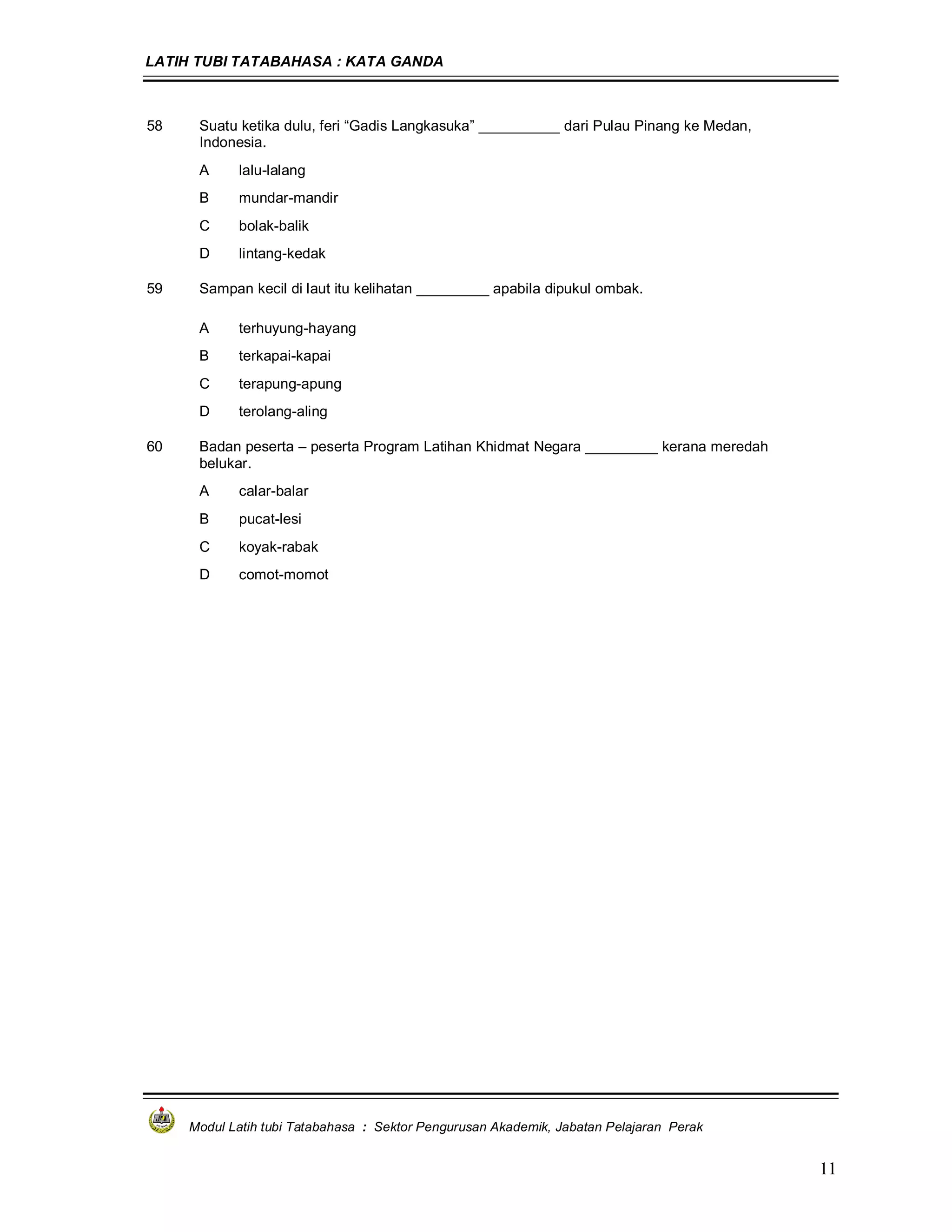 Latih tubi tatabahasa kata ganda-berserta-jawapan | PDF