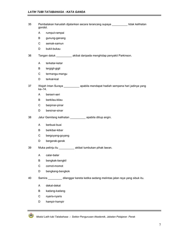 Latih tubi tatabahasa kata ganda-berserta-jawapan | PDF