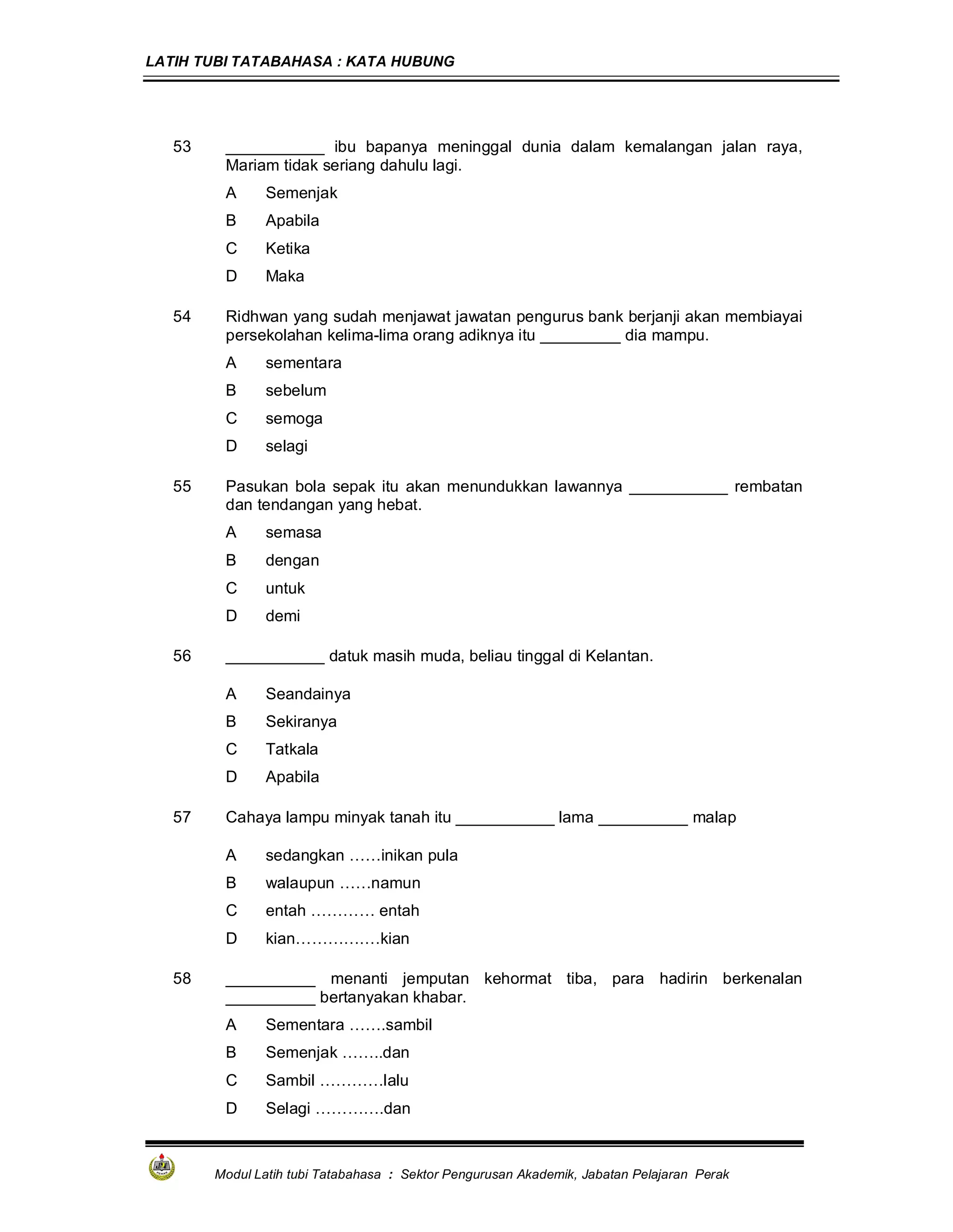 Latih tubi tatabahasa kata hubung-berserta-jawapan | PDF