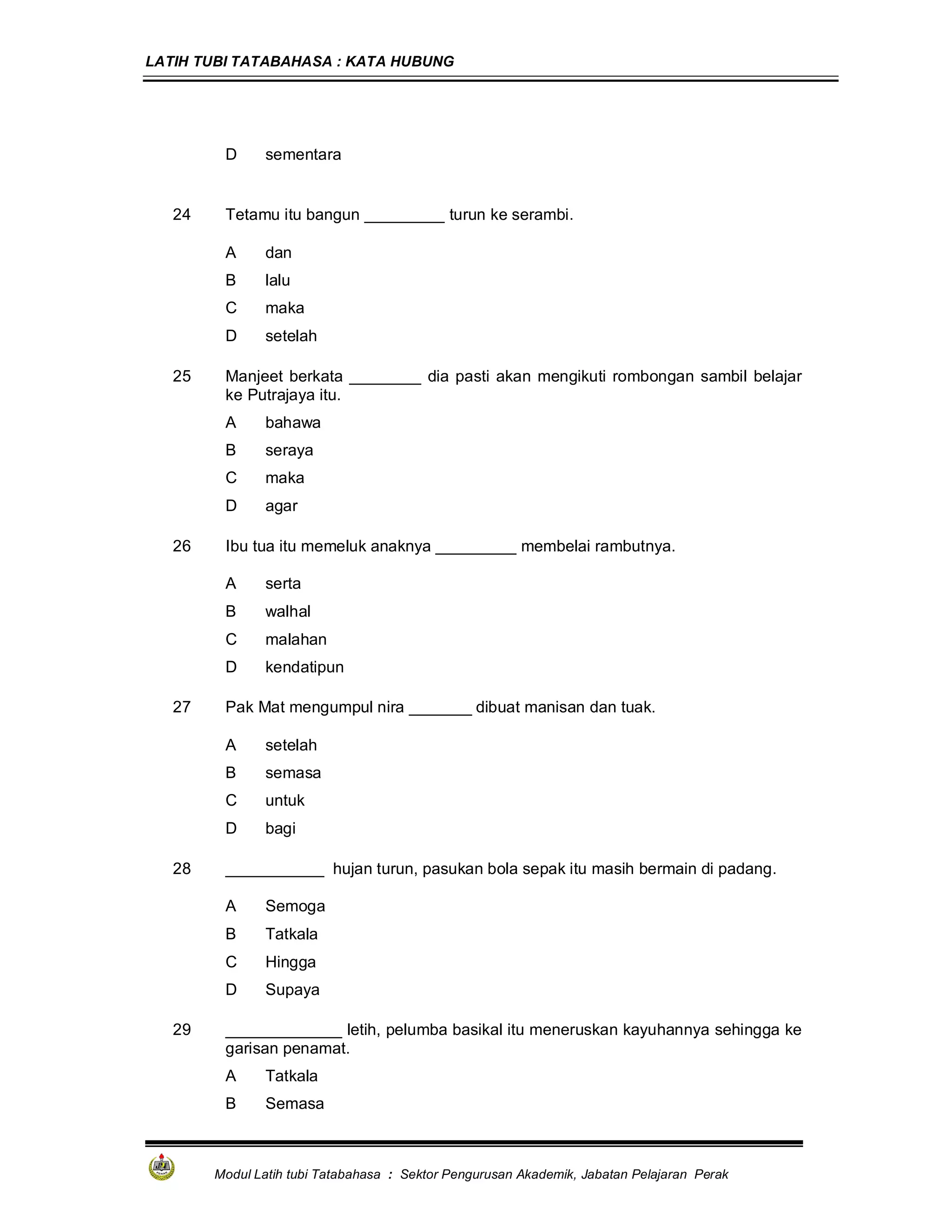 Latih tubi tatabahasa kata hubung-berserta-jawapan | PDF