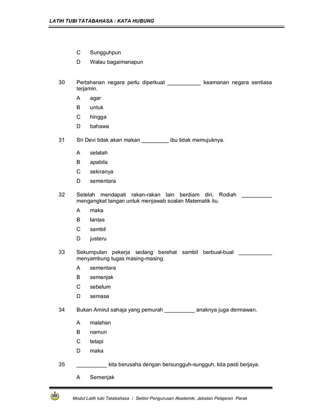 Latih tubi tatabahasa kata hubung-berserta-jawapan | PDF