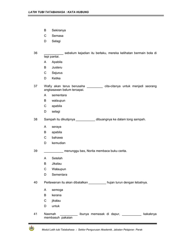 Latih tubi tatabahasa kata hubung-berserta-jawapan | PDF