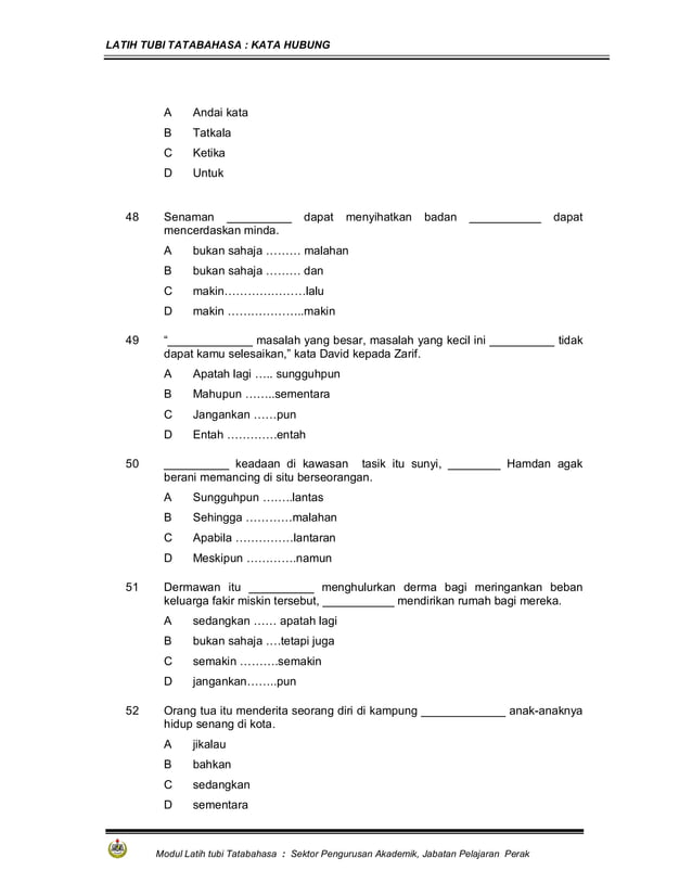 Latih tubi tatabahasa kata hubung-berserta-jawapan | PDF