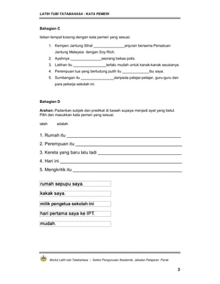 Latih tubi tatabahasa kata pemeri-berserta-jawapan | PDF