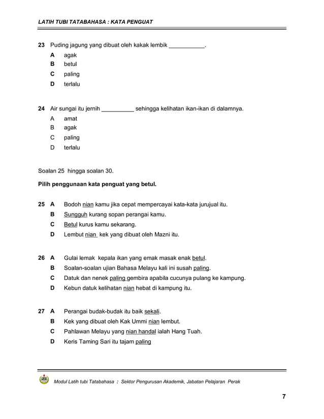 Latih tubi tatabahasa kata penguat-berserta-jawapan | PDF