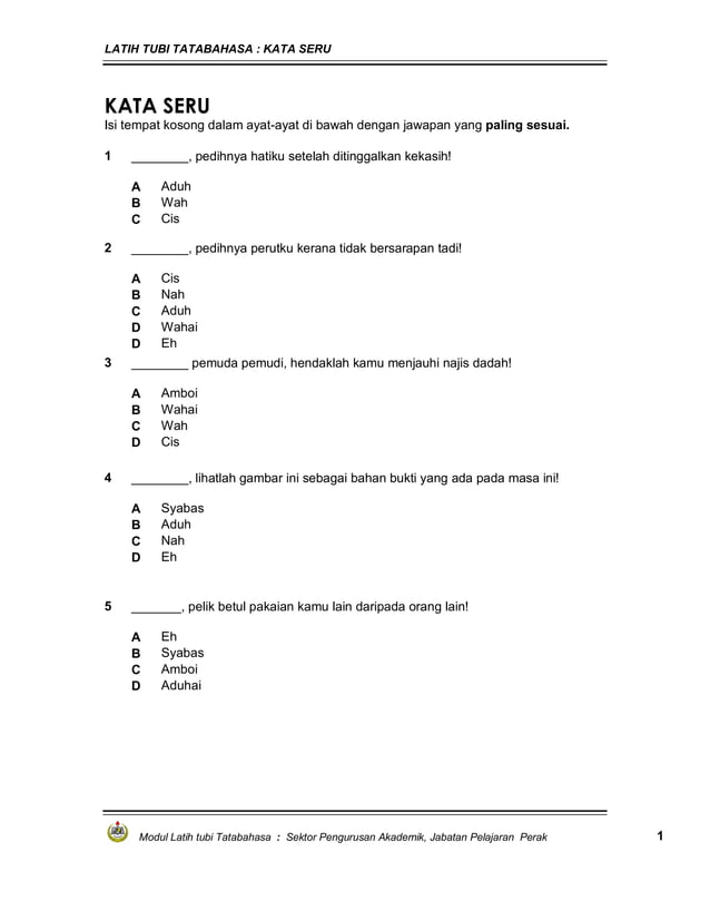 Latih tubi tatabahasa kata seru-berserta-jawapan | PDF