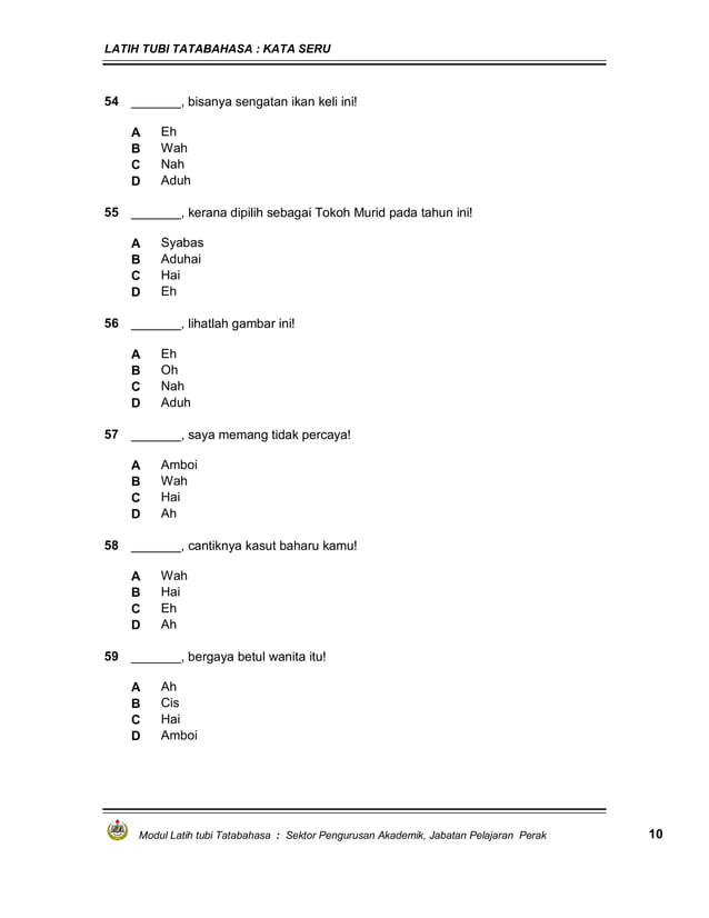 Latih tubi tatabahasa kata seru-berserta-jawapan | PDF