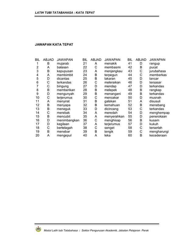 Latih tubi tatabahasa kata tepat-berserta-jawapan | PDF