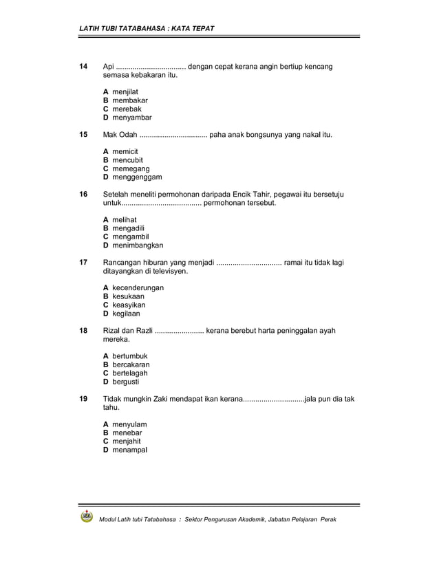 Latih tubi tatabahasa kata tepat-berserta-jawapan | PDF