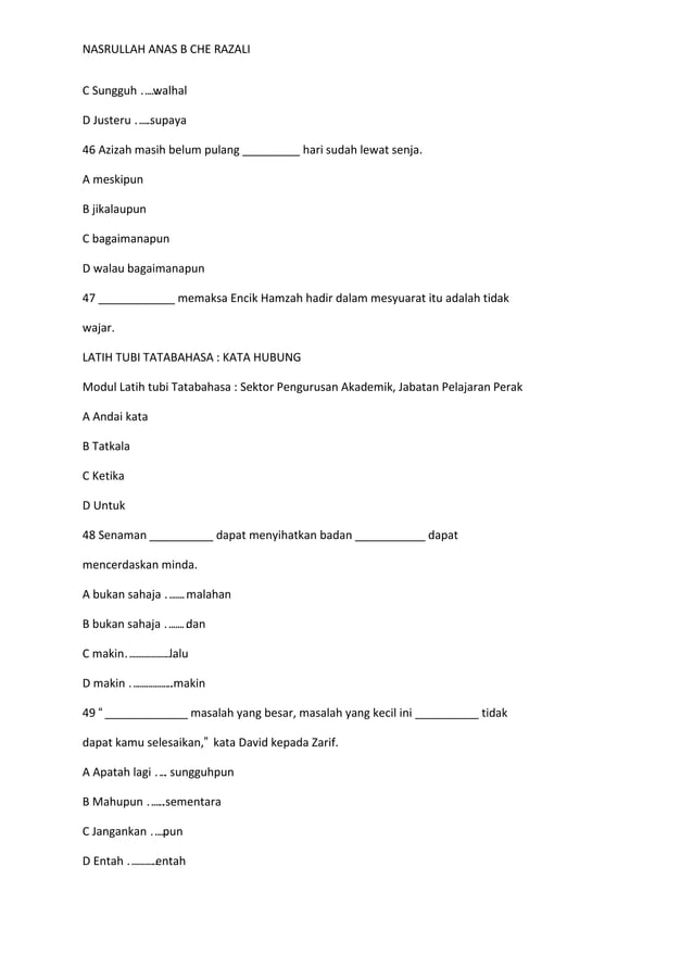 Latih tubi tatabahasa KATA HUBUNG | DOCX