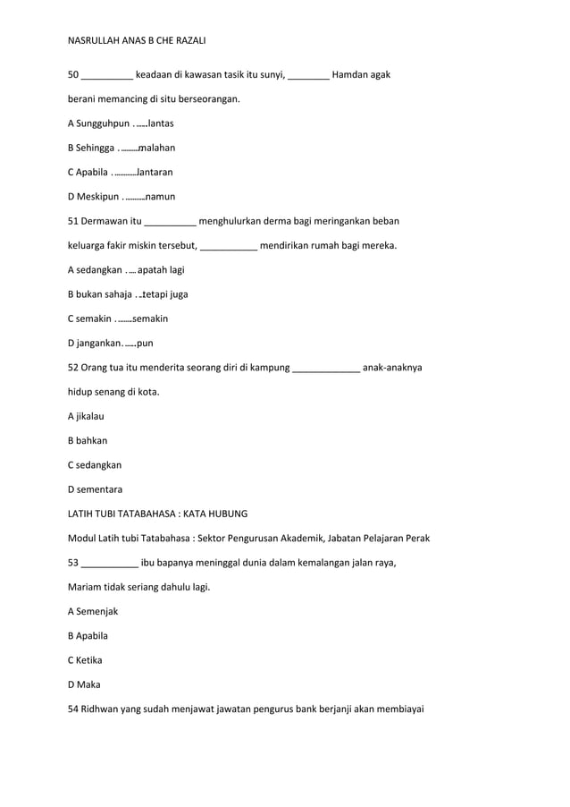 Latih tubi tatabahasa KATA HUBUNG | DOCX